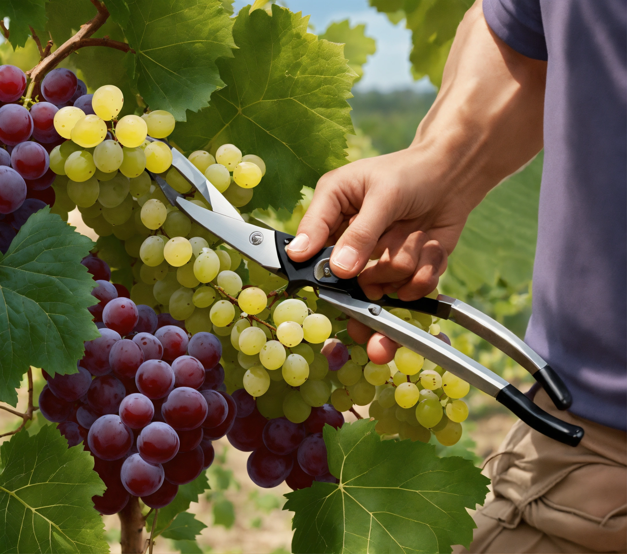 Lexica - A hand and secateurs, pruning a grape vine, detailed, sharp ...