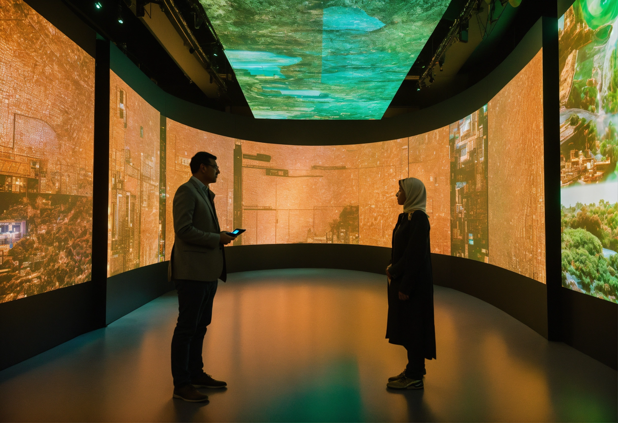 Lexica - A photograph of interior of a small vibrant immersive cylinder ...