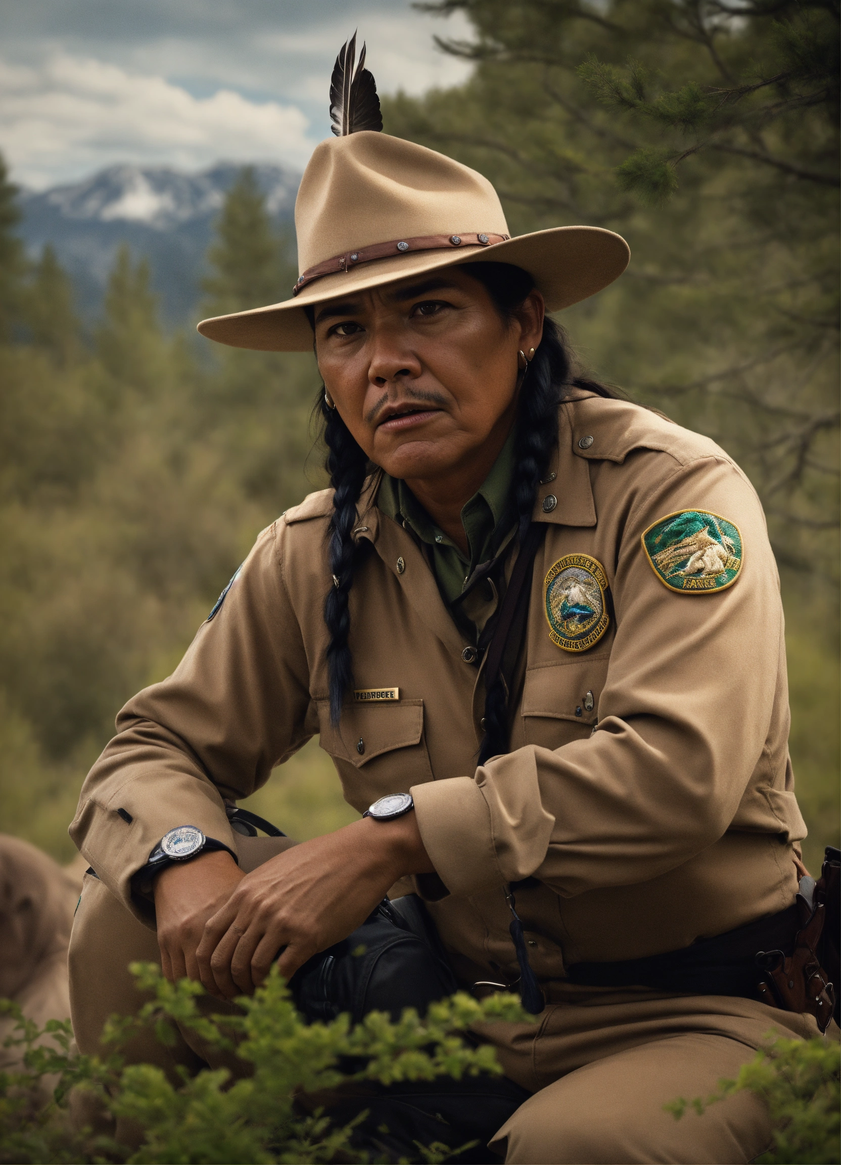 Lexica - PORTRAIT OF AN Native american park ranger scared, REALISTIC ...