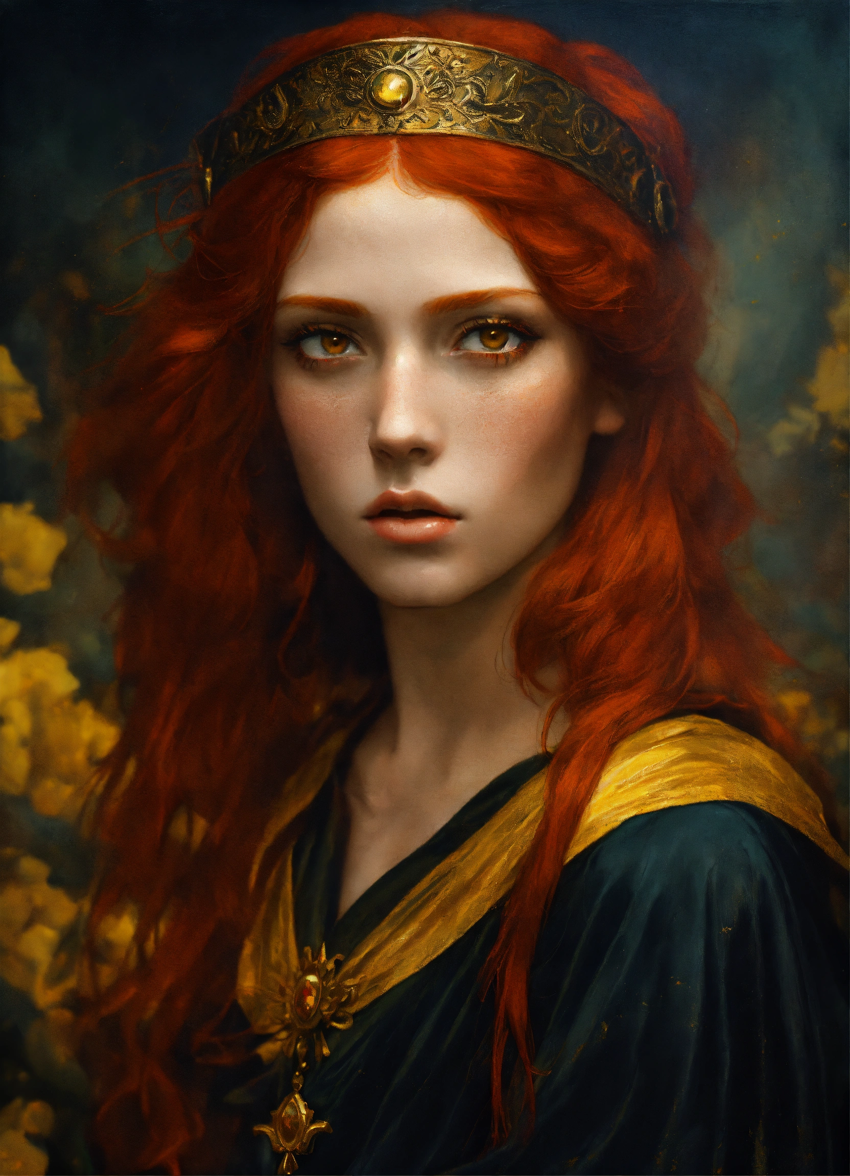 Lexica - Goth Greek goddess with red hair and yellow eyes. Renaissance ...