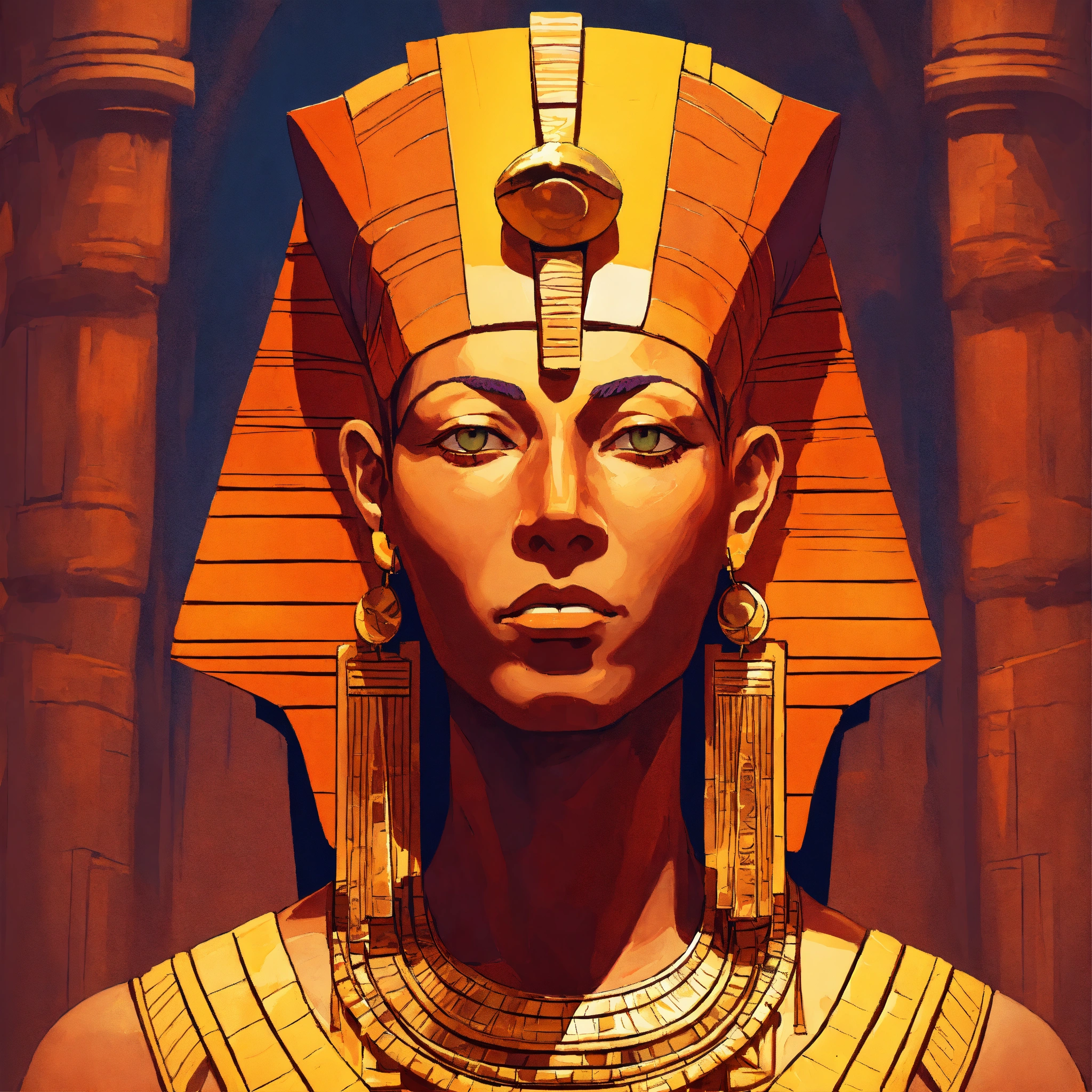 Lexica - Pharaon HATSHEPSUT, cartoon oil paint, 2D illustration style ...