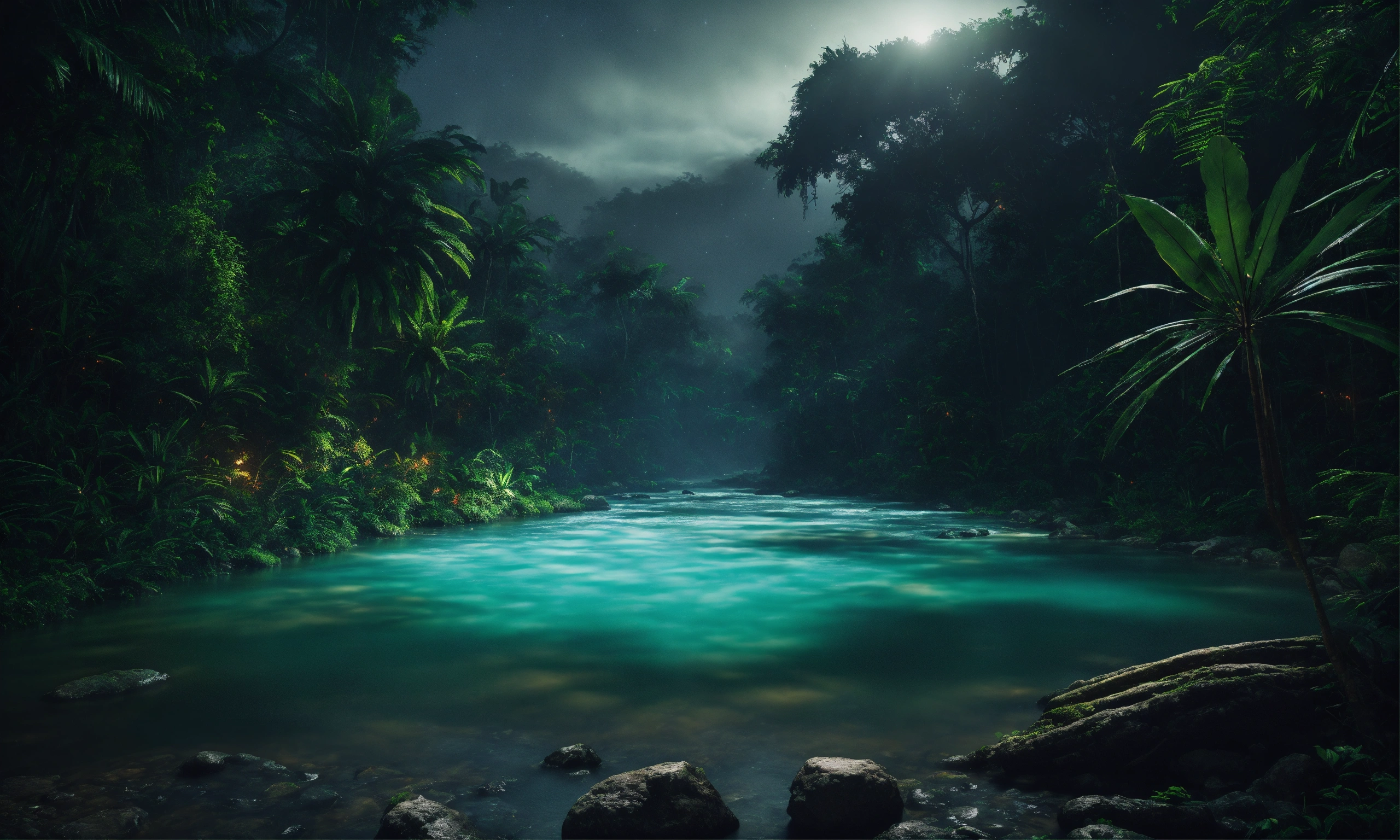Lexica - Create a award winning photograph of a jungle with a river ...