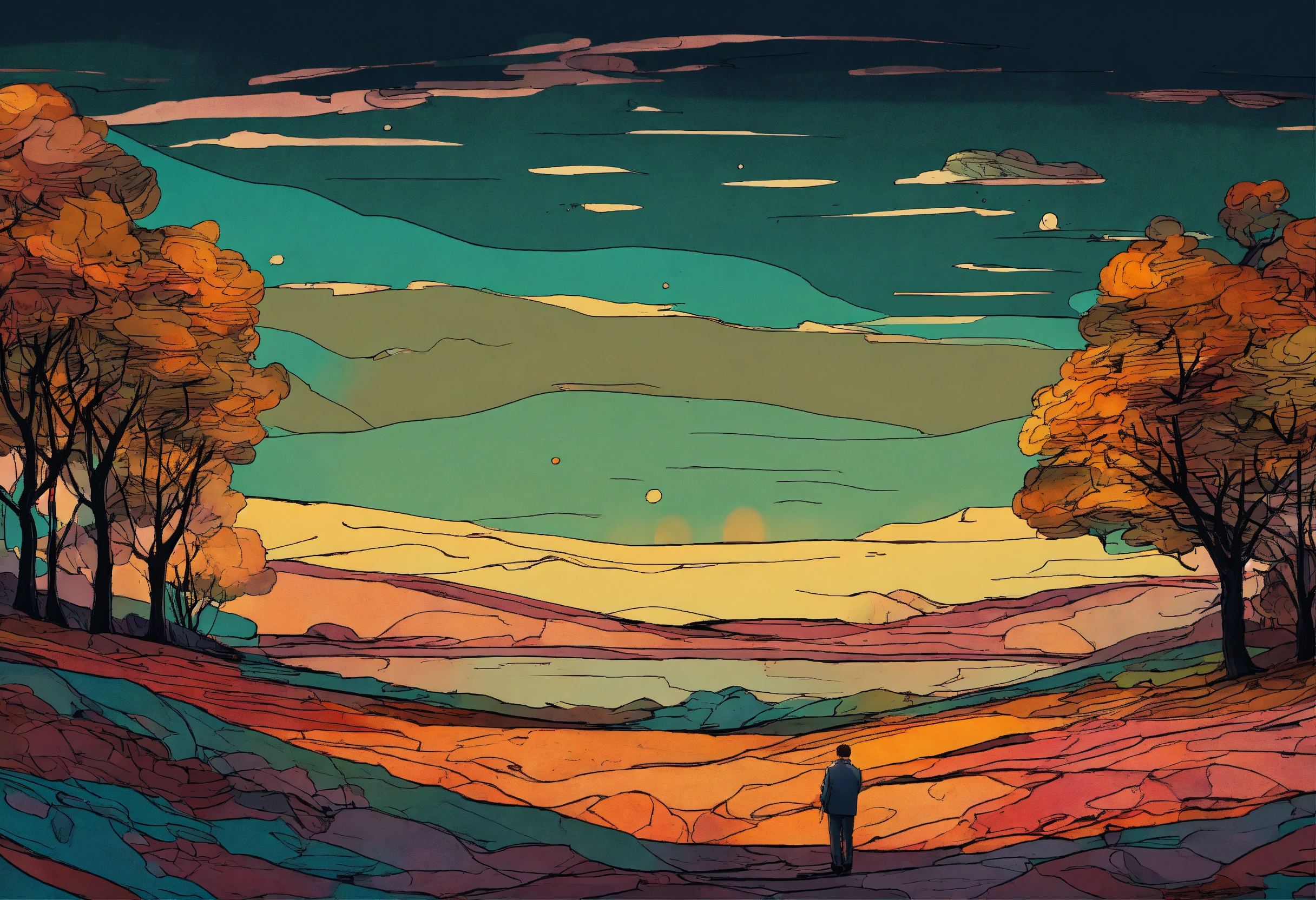 Lexica - Pen and ink, man alone forever. sadness, stunning color scheme ...