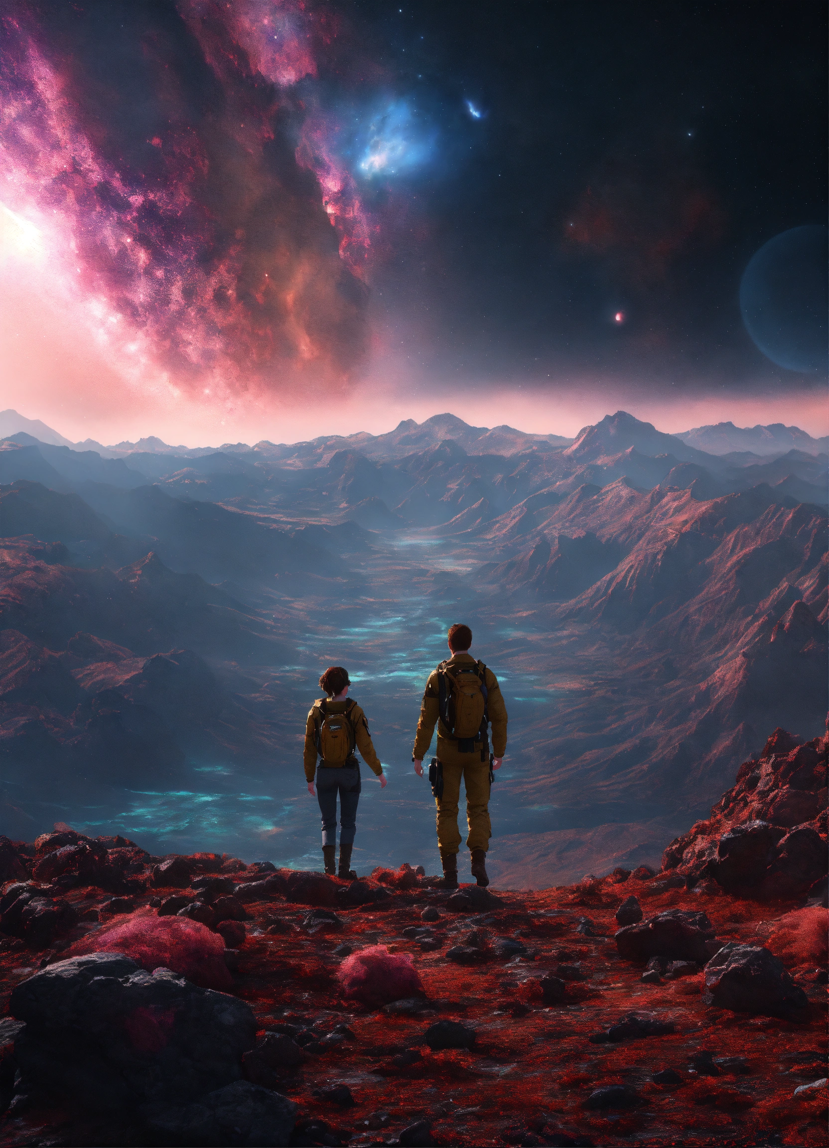 Lexica - Man and young woman, mountain nebula, Cinema 4D scifi 3D scene ...