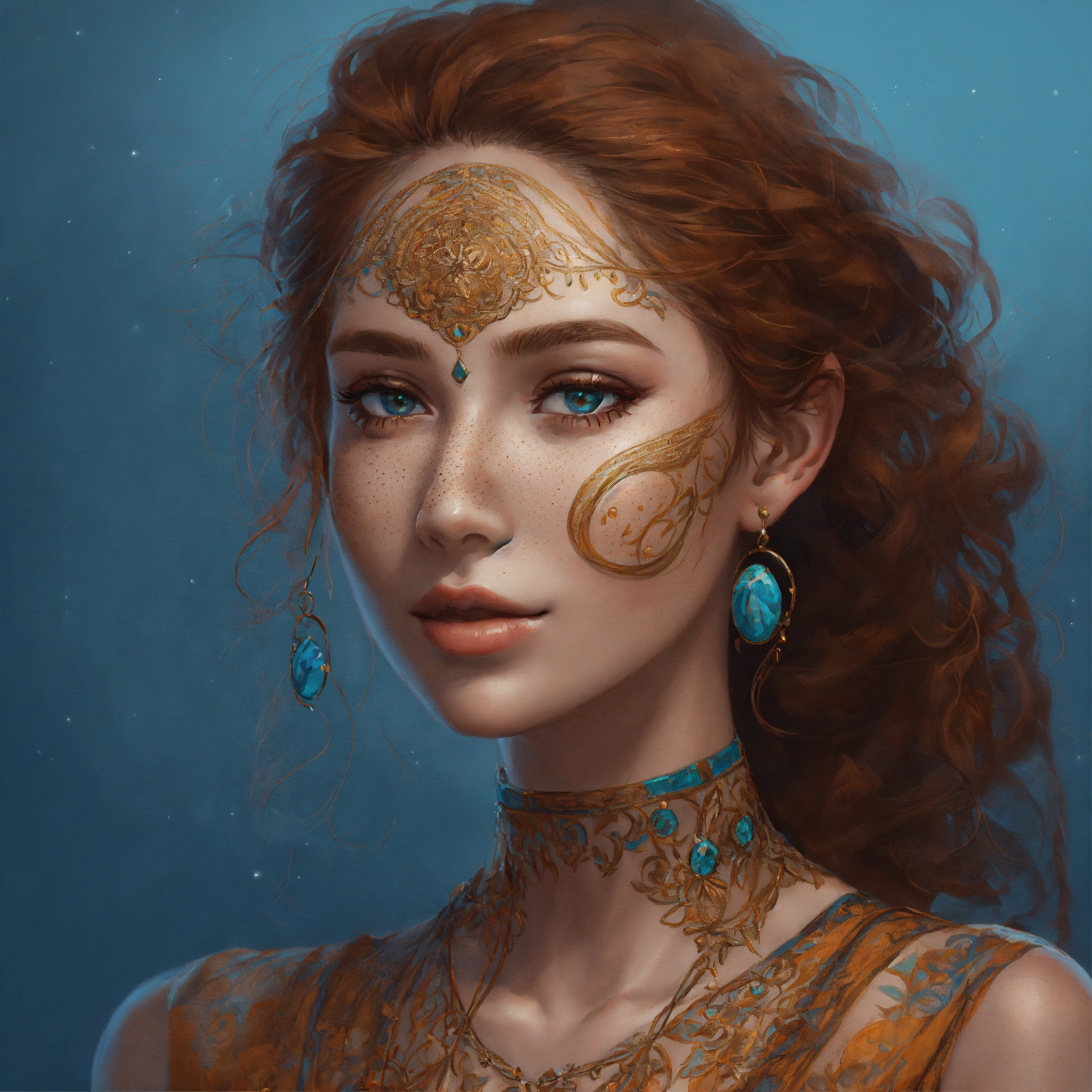 Lexica - Portrait of the slender woman with smiley lips, a long brown ...