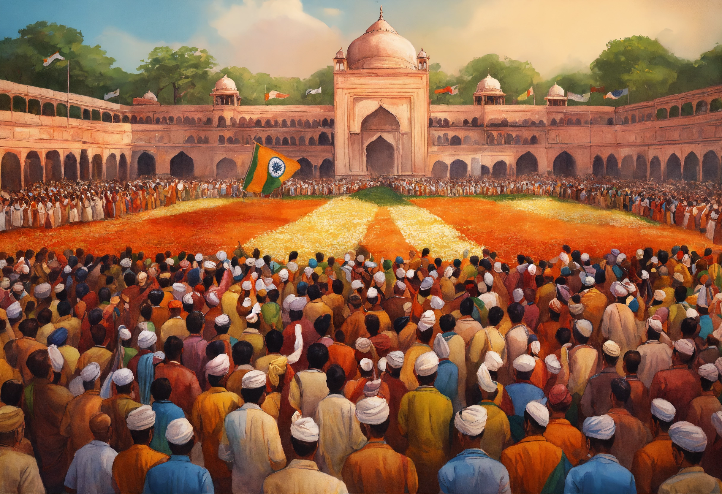 Lexica - A hand drawn painting of a large gathering of Indian people ...