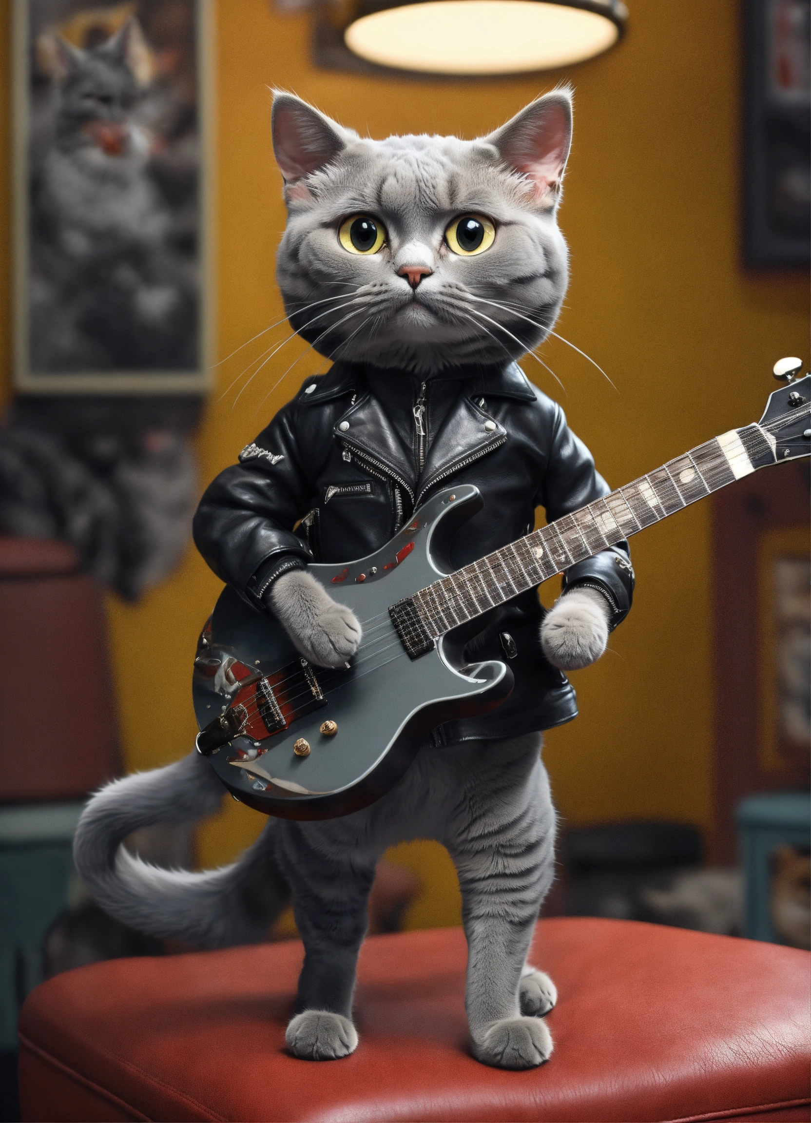 Lexica - 3d image of solid grey color grey russian cat playing in a ...