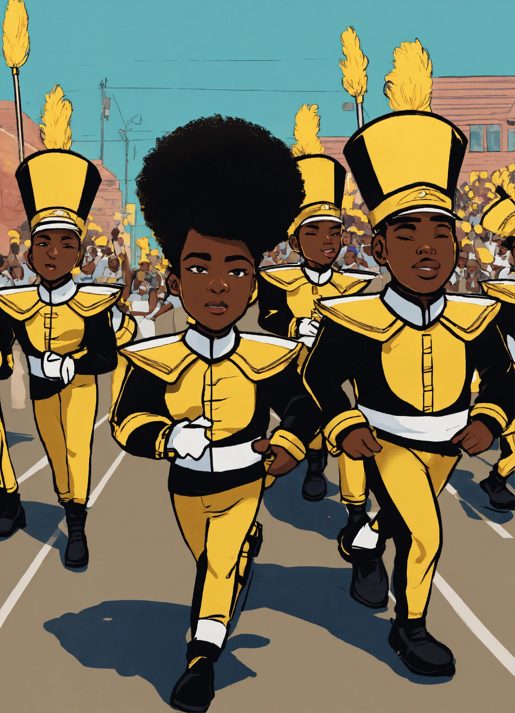Lexica - Cartoon style African american marching band, wearing black ...