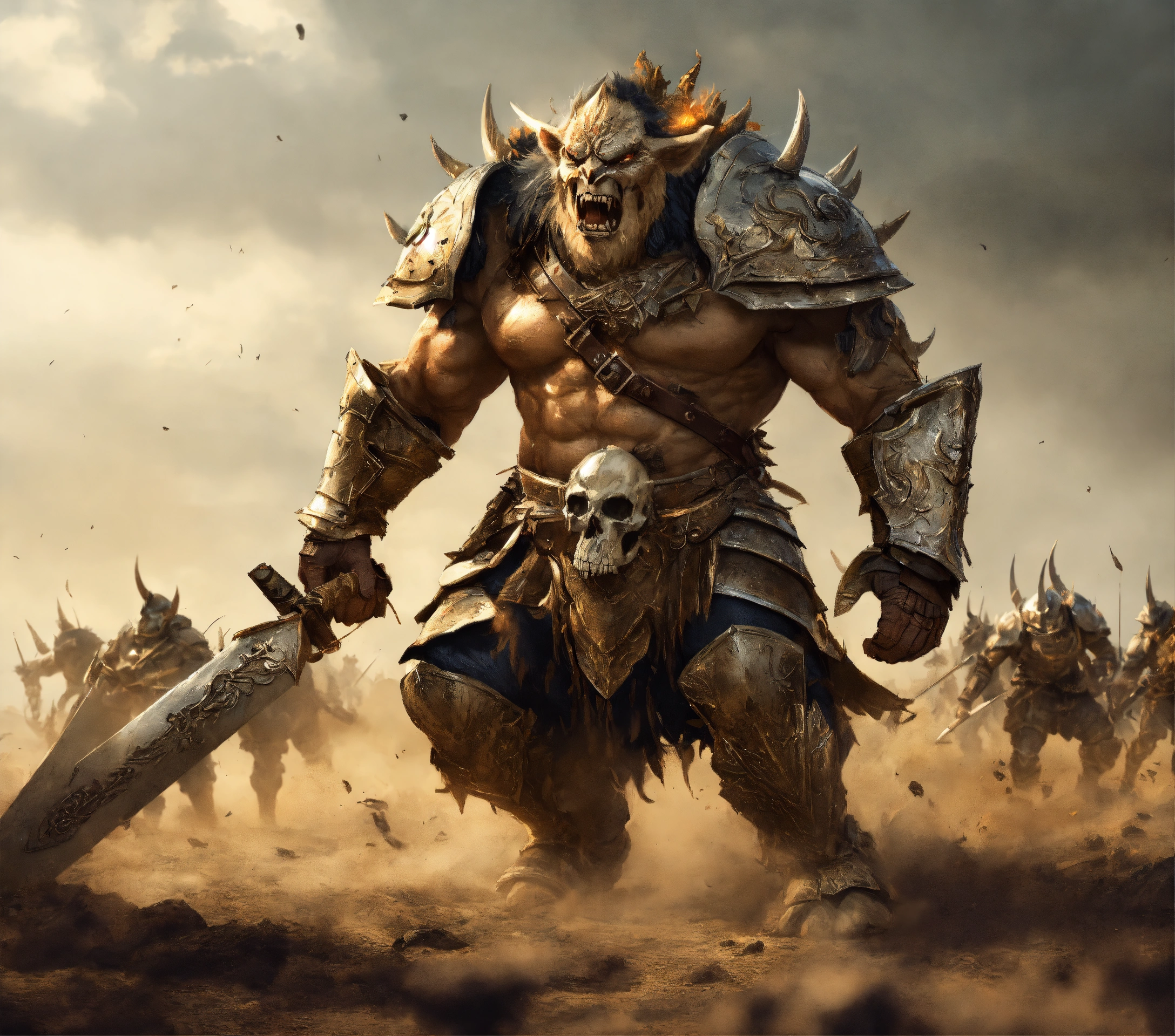 Lexica - Massiv ogre with armor made of bones, charging humans in a ...