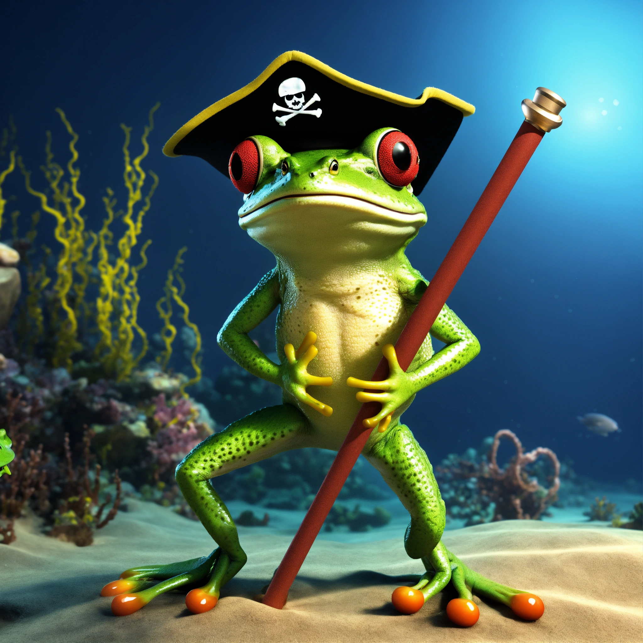 Lexica - Pirate frog, wearing a pirate hat, holding a pirate flag ...