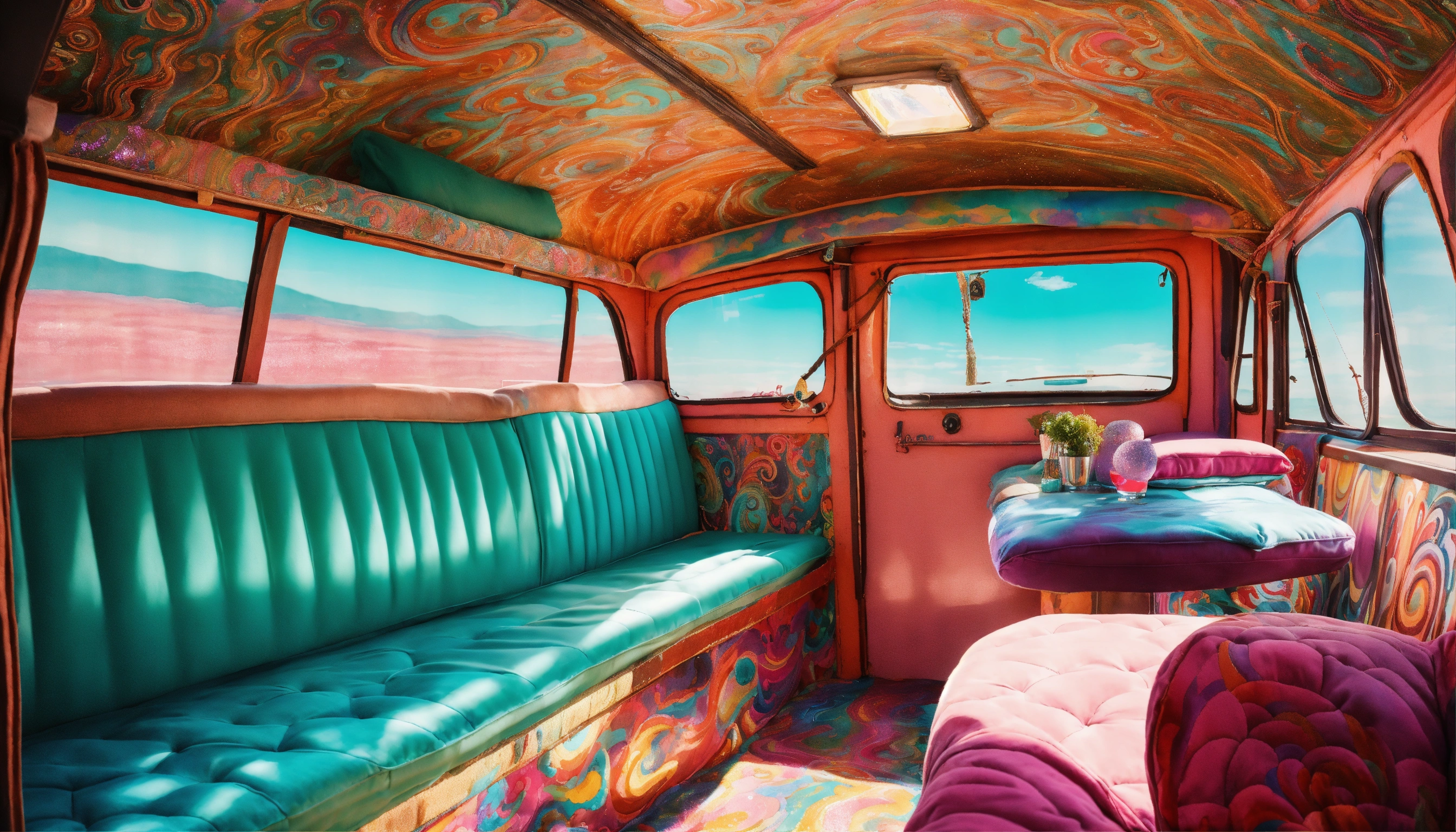 Lexica - Concept art of hyper realistic turquoise Volkswagen bus ...