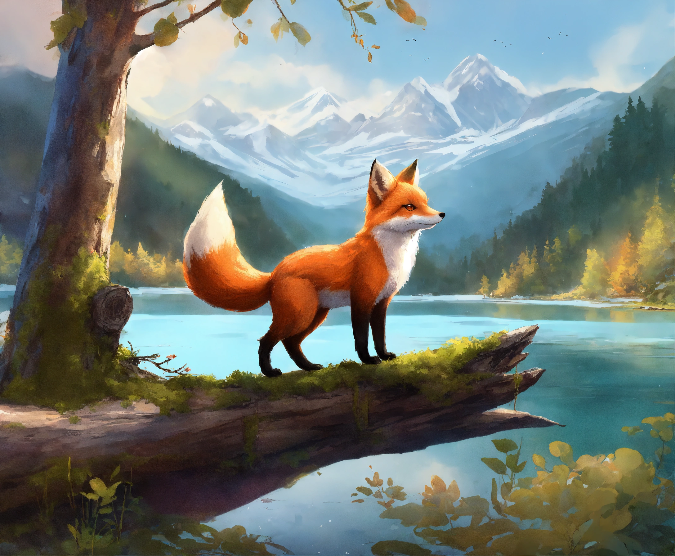Lexica - Concept art of a wild small fox on a tree branch with a long ...