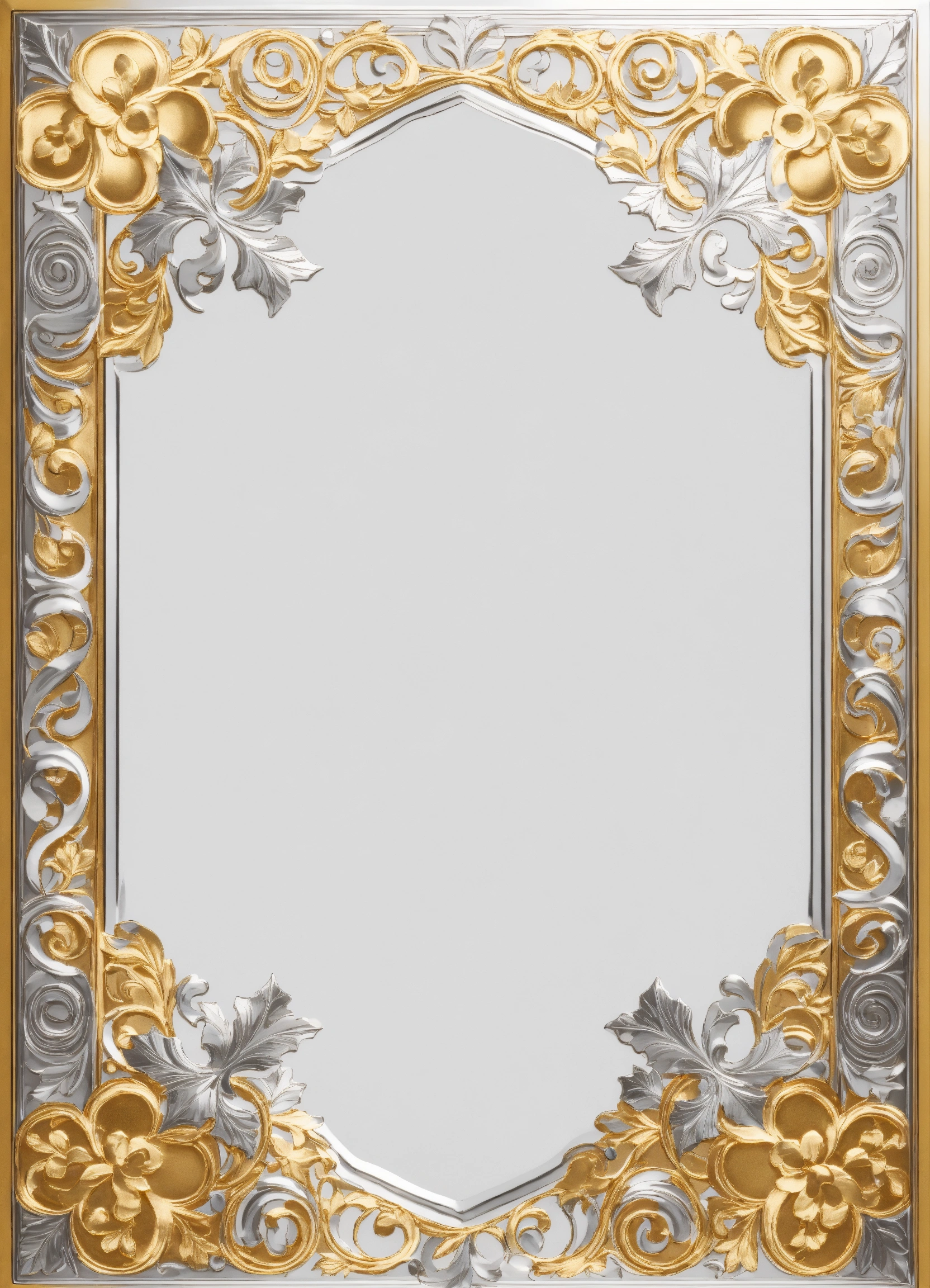 Lexica - Festive border in gold and silver with an ornate border on a white background.