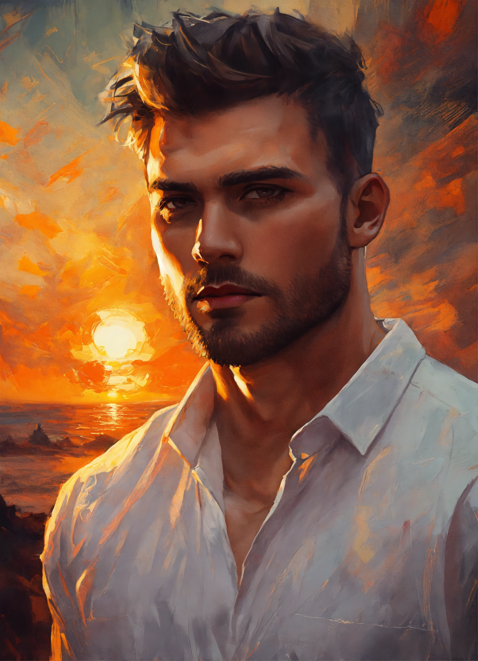 Lexica - Digital art portrait of brutal man, white shirt, detailed oil ...
