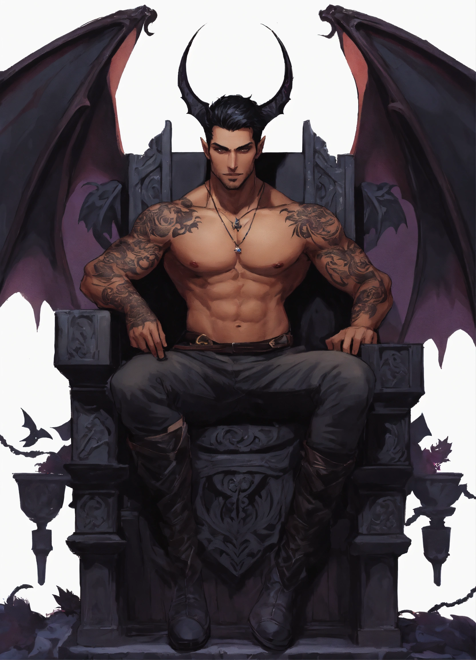Lexica - A handsome half demon man with short black hair, dark eyes and ...