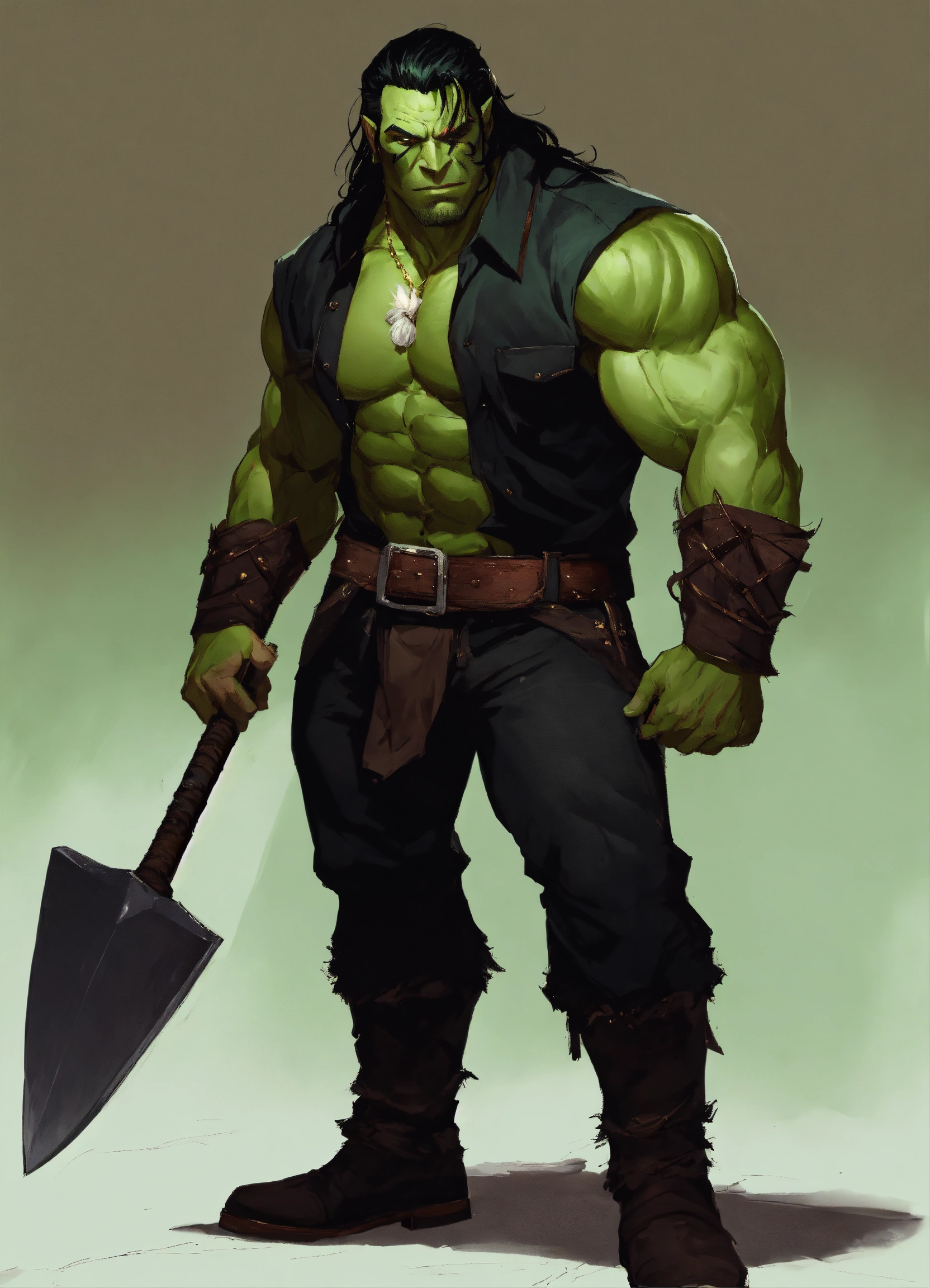 Lexica - A D&D Half-Orc with massive muscles. He is wearing a black ...