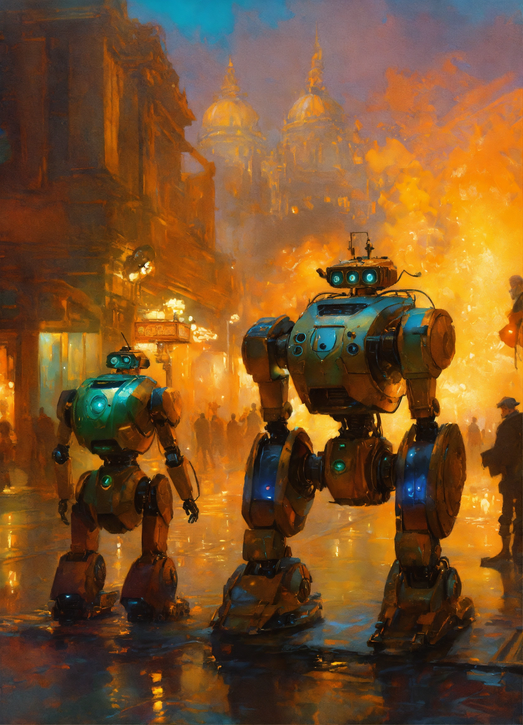 Lexica - Robots embracing, painting by gaston bussiere, craig mullins ...