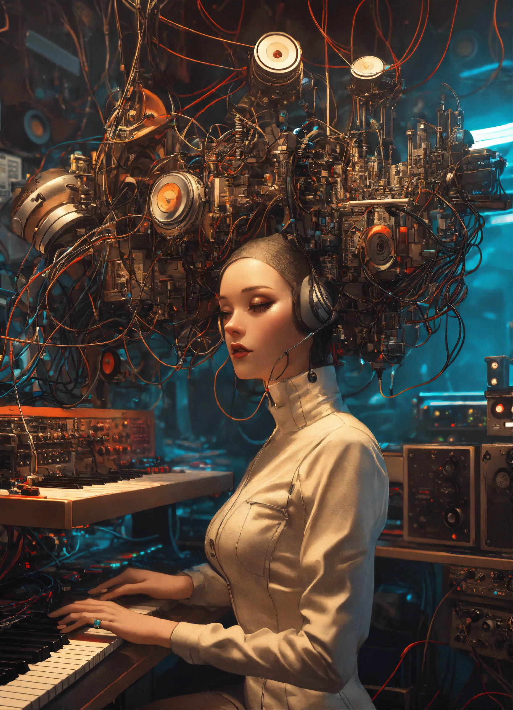 Lexica - Close up photography, a music producer woman humanoid is ...