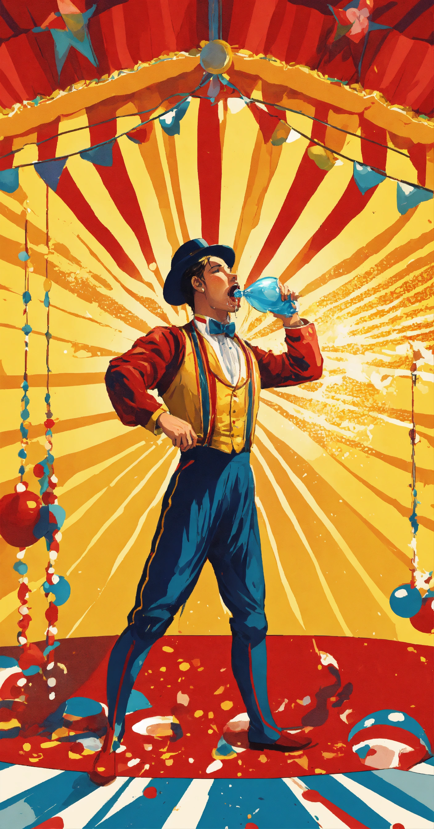 Lexica - Poster illustration of a circus performer doing a spit-take ...