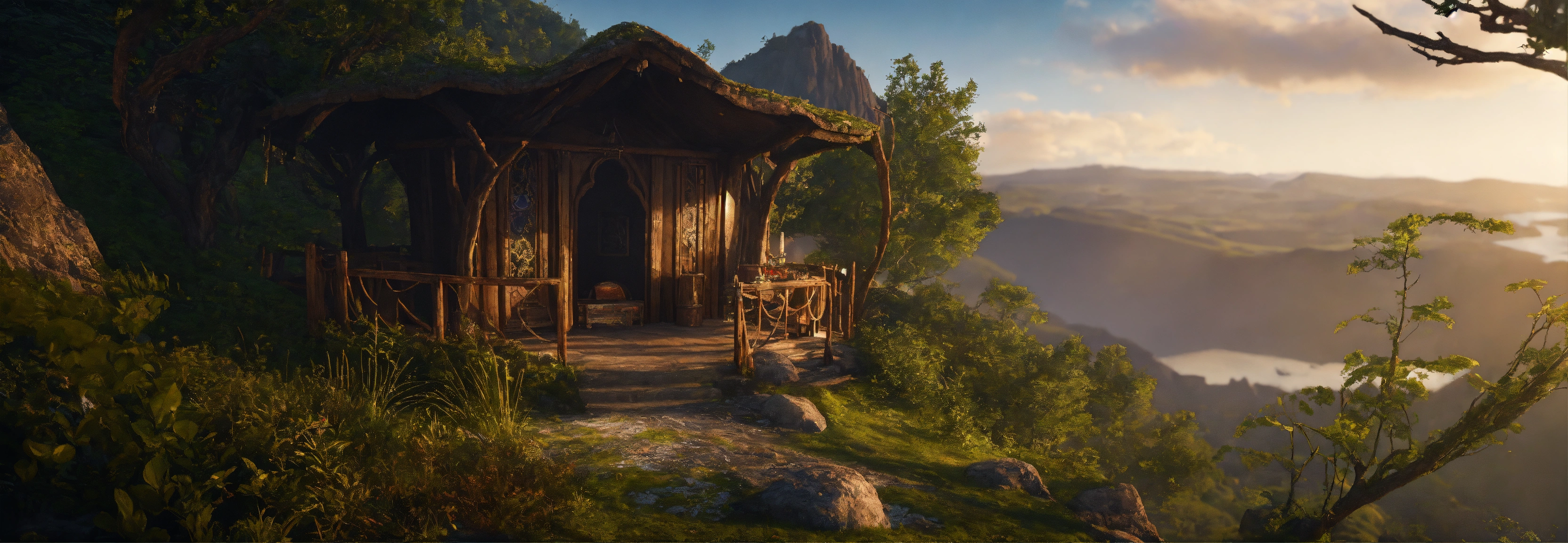 Lexica - Raw photo, an elven style hut in a clifftop in an enchanted ...