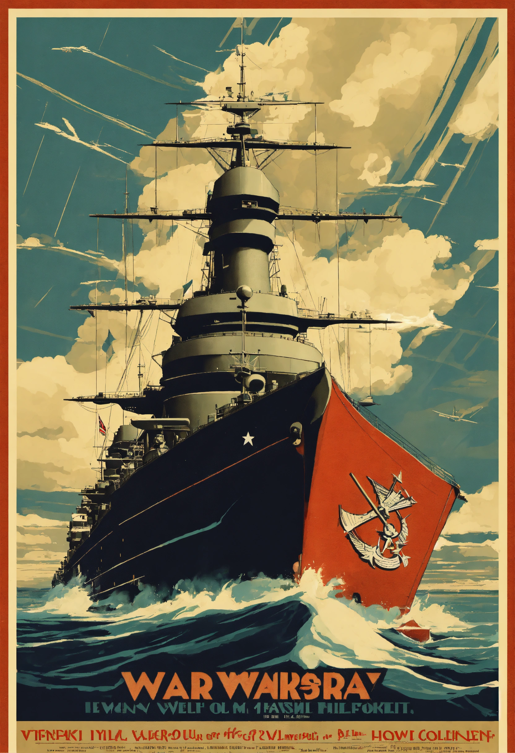 Lexica - A warship vintage poster in the style of wwi propaganda