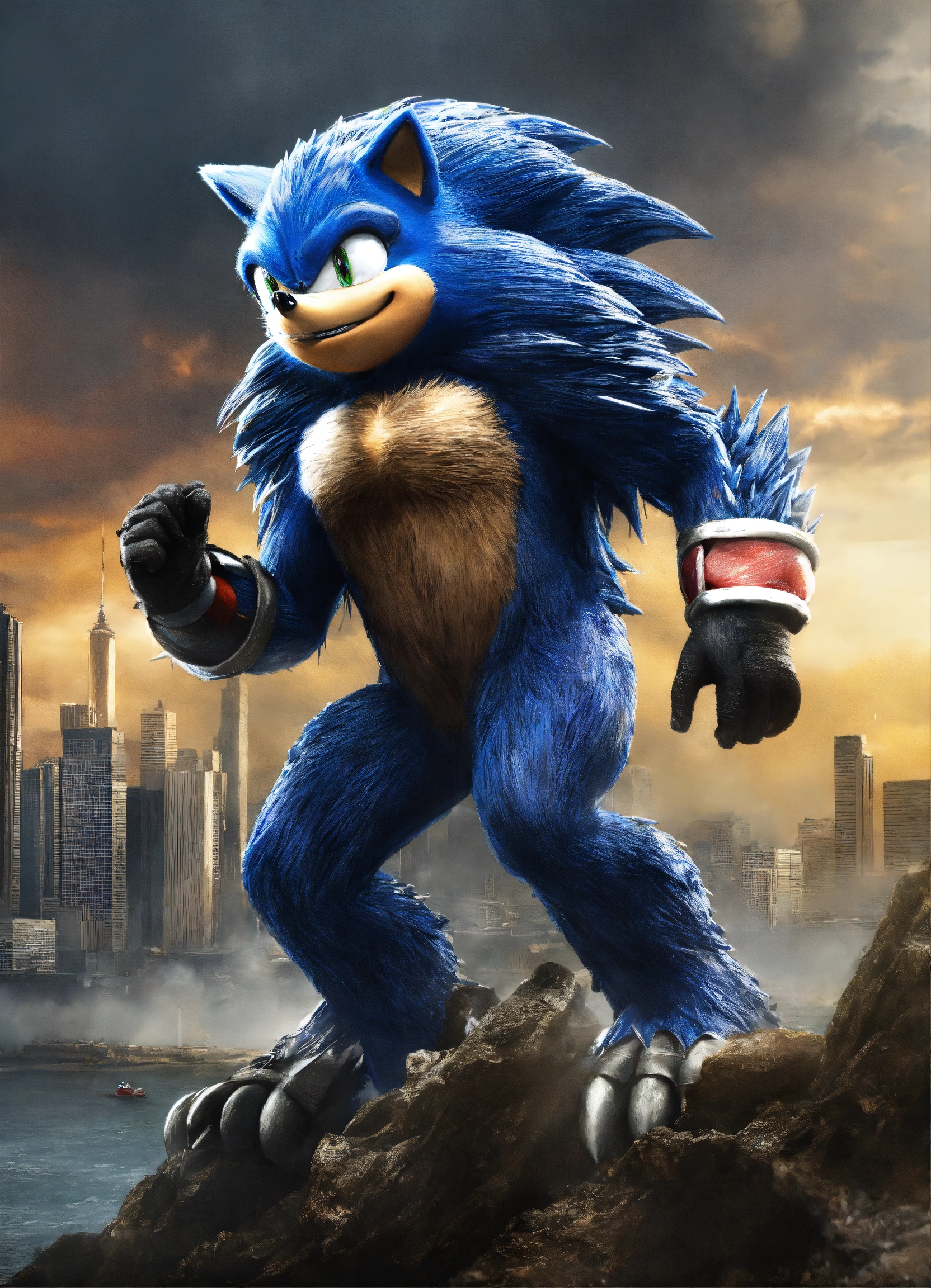 Lexica - Sonic the Hedgehog as godzilla, realistic 4k