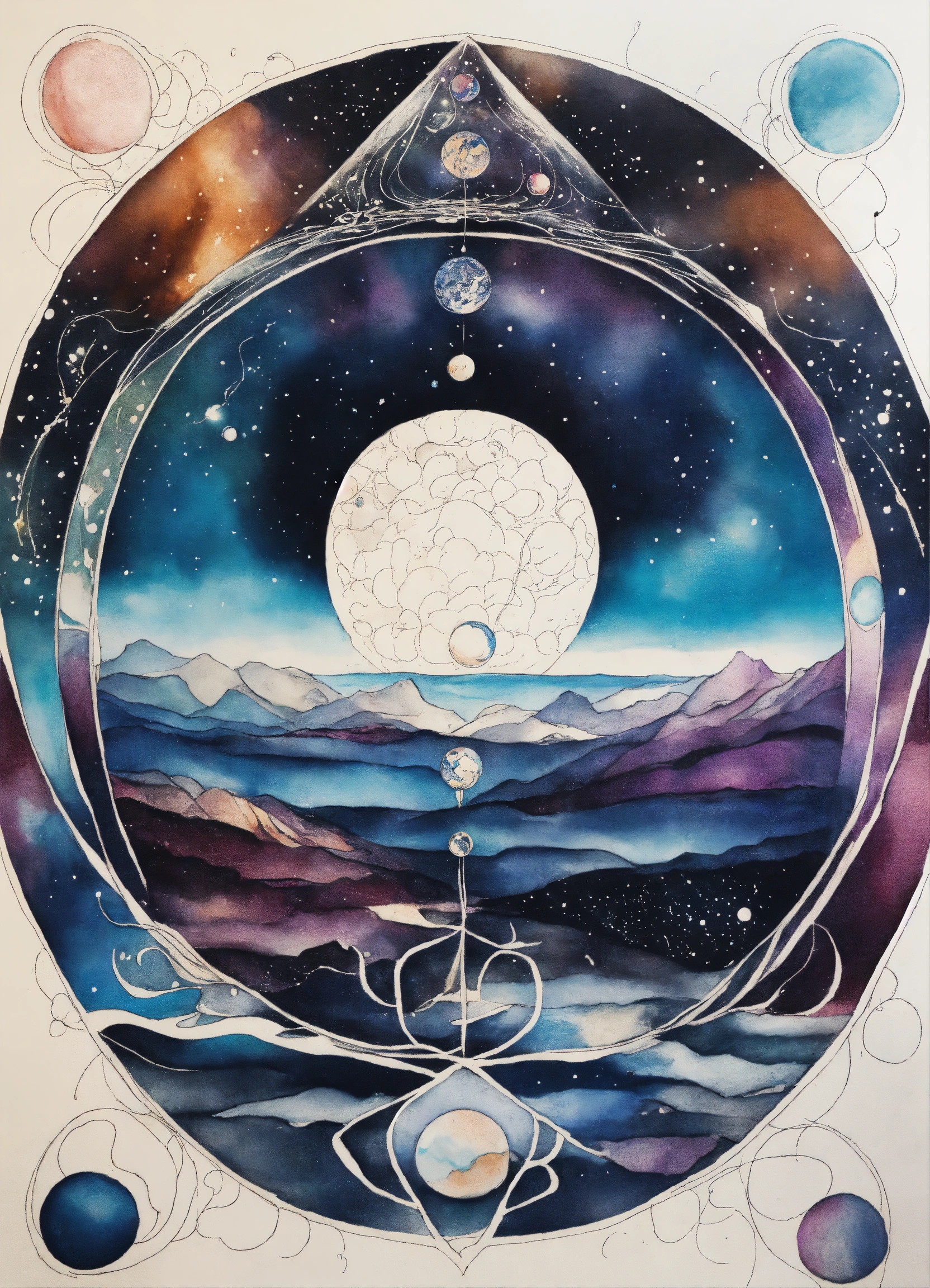 Lexica - Ink drawing tattoo style image of the universe reflections all ...