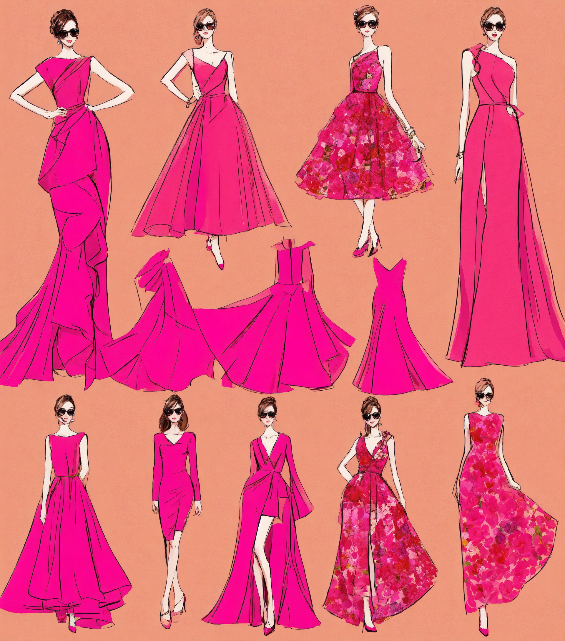 Lexica - Fashion illustrations, 12 different designs, rough sketches ...