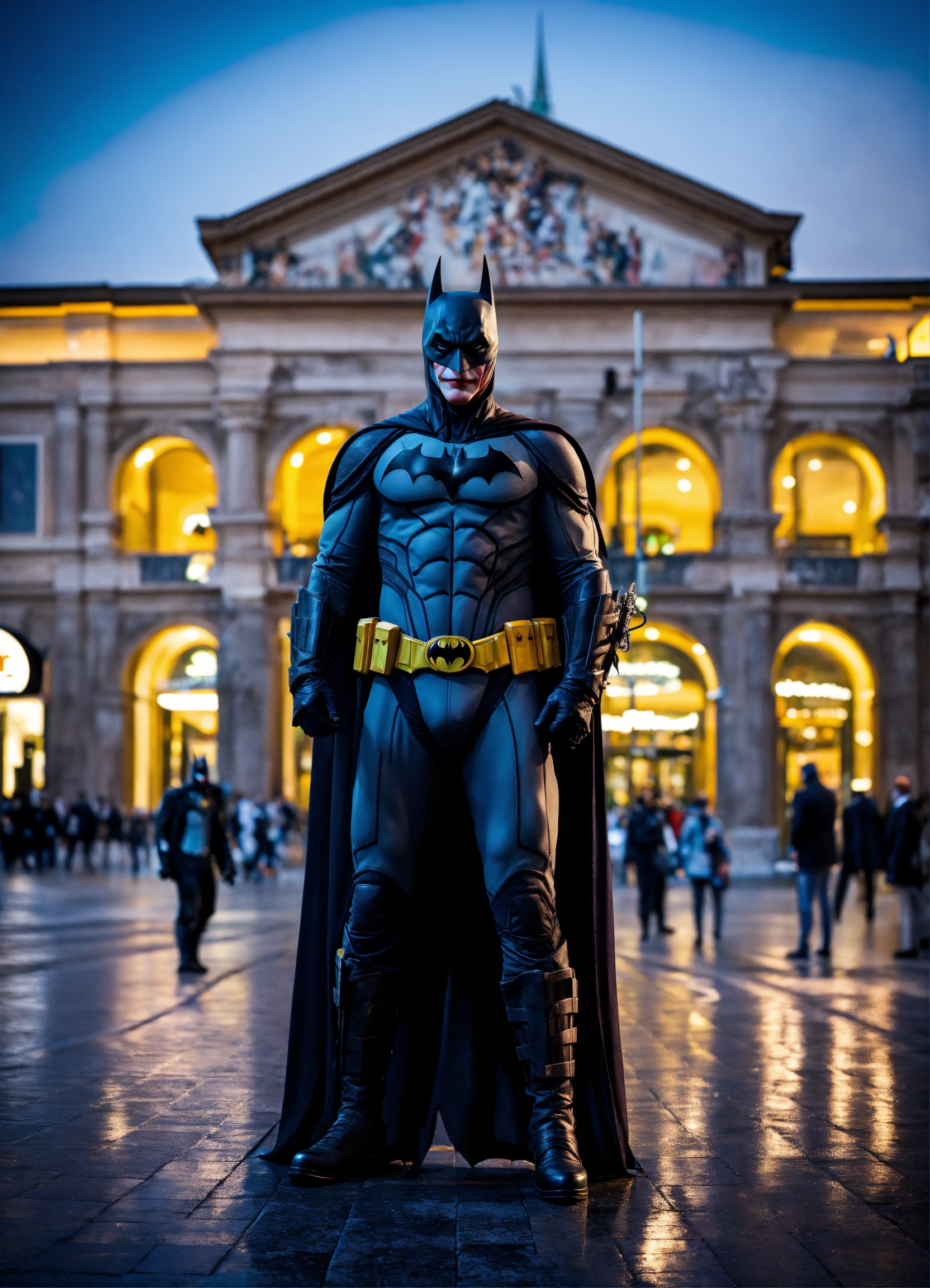 Lexica - Cross between Batman and The Joker standing outside of a mall ...