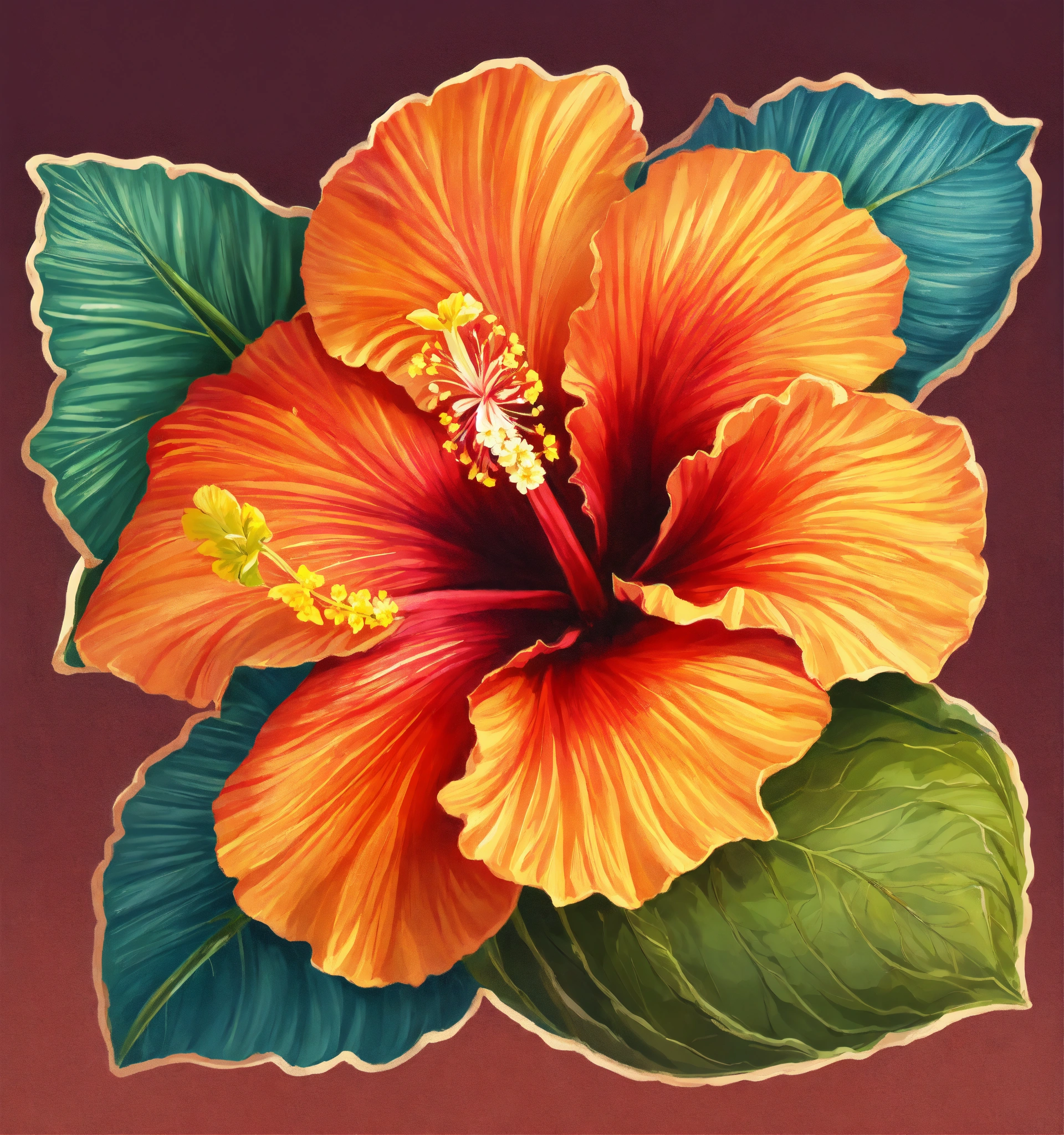 Lexica - A hibiscus flower with a tiare, bright colors, drawing ...
