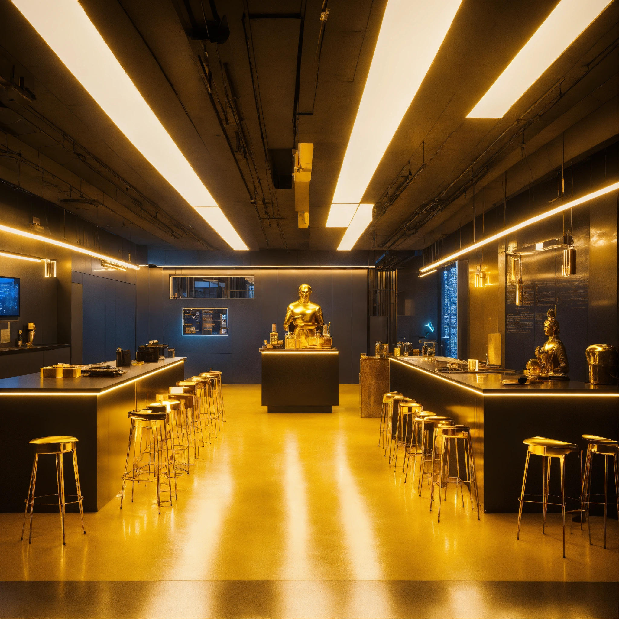 Lexica - A dark futuristic break room where many students scurry around ...