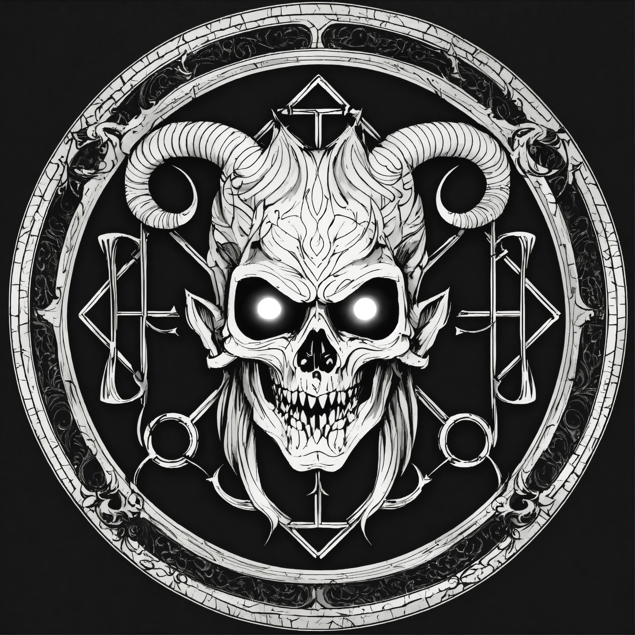 Lexica - Black and white satan logo, circular, realistic