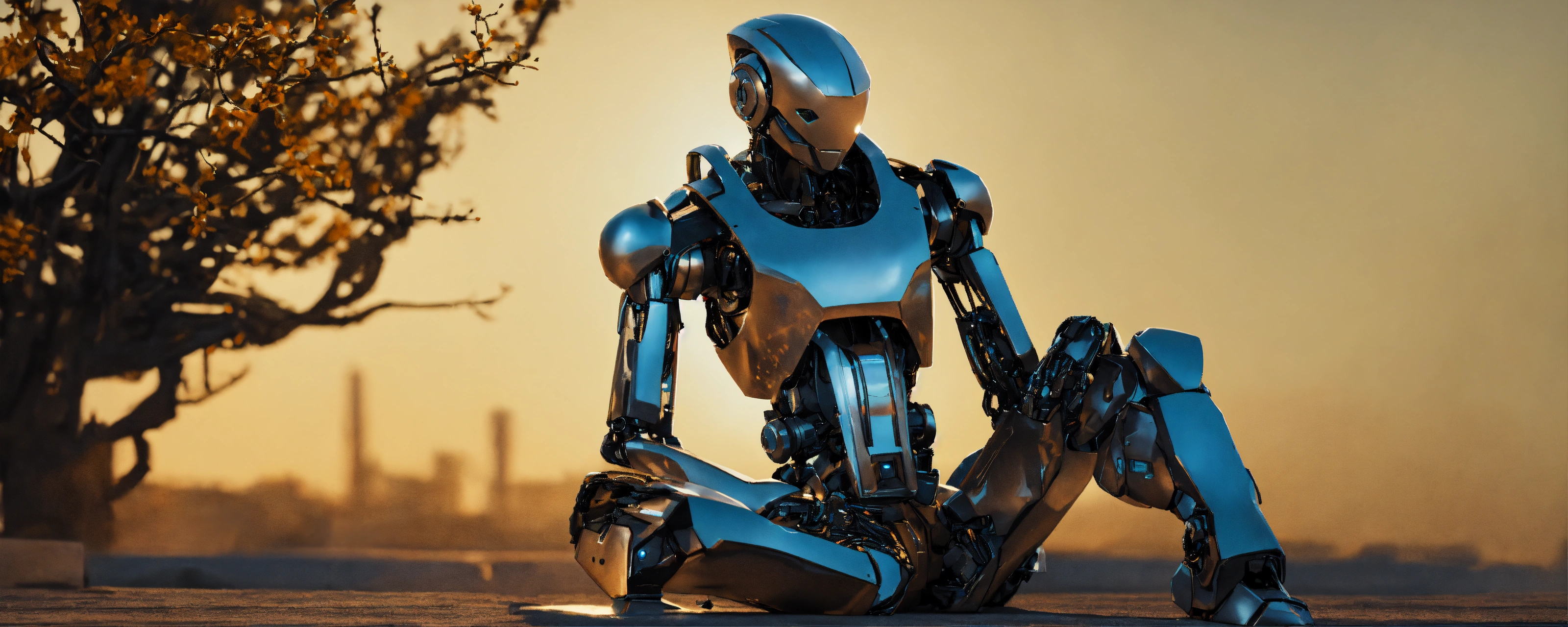 Lexica - Create an image of a humanoid robot sitting in a contemplative ...