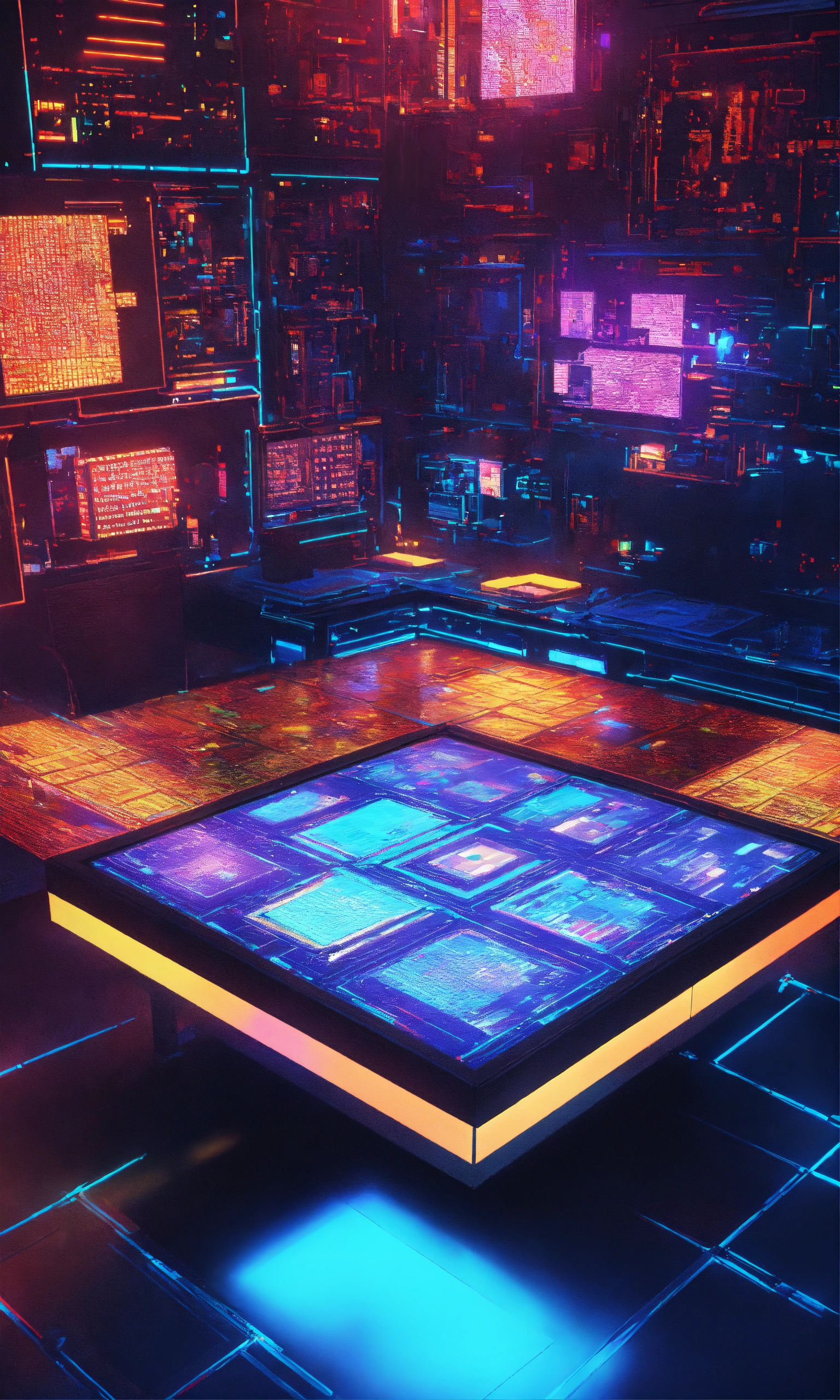 Lexica - Hologram of pixel squares above the cybernetic table ...