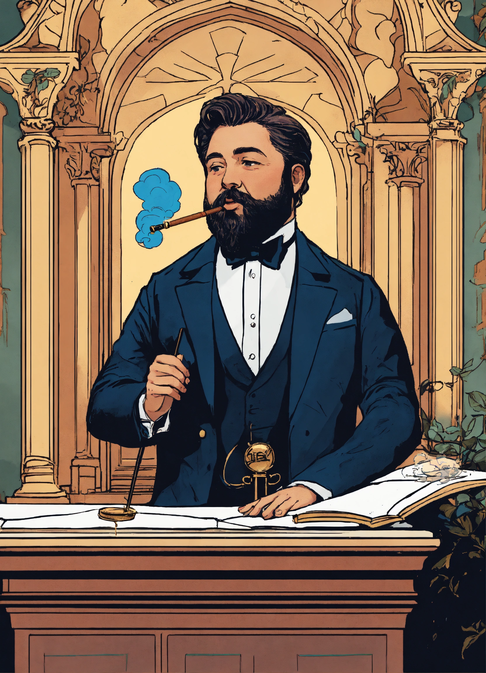 Lexica - Charles Spurgeon, cute ink style illustration. He's in blue ...