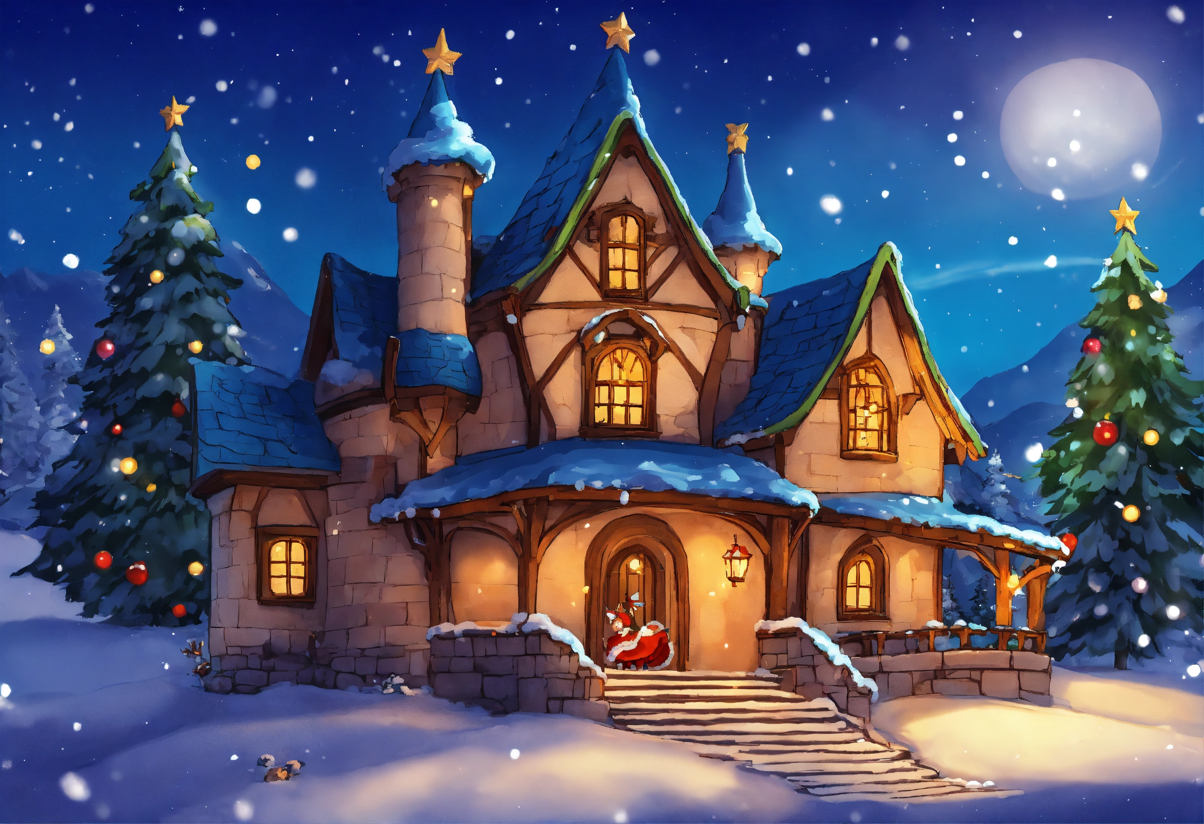 Lexica - Cartoon fairy taie style image castle winter christmas time