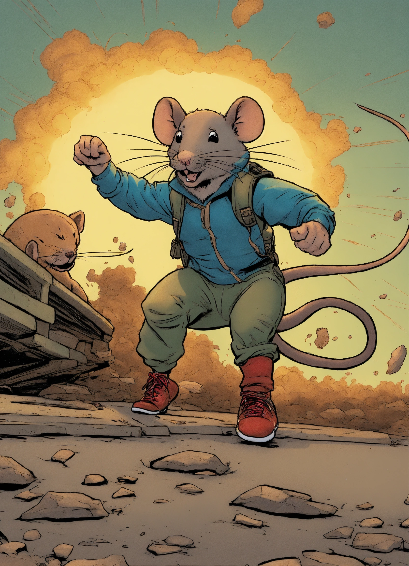 Lexica - Rat comics leaps of rage with both feet on a cap on the ground ...