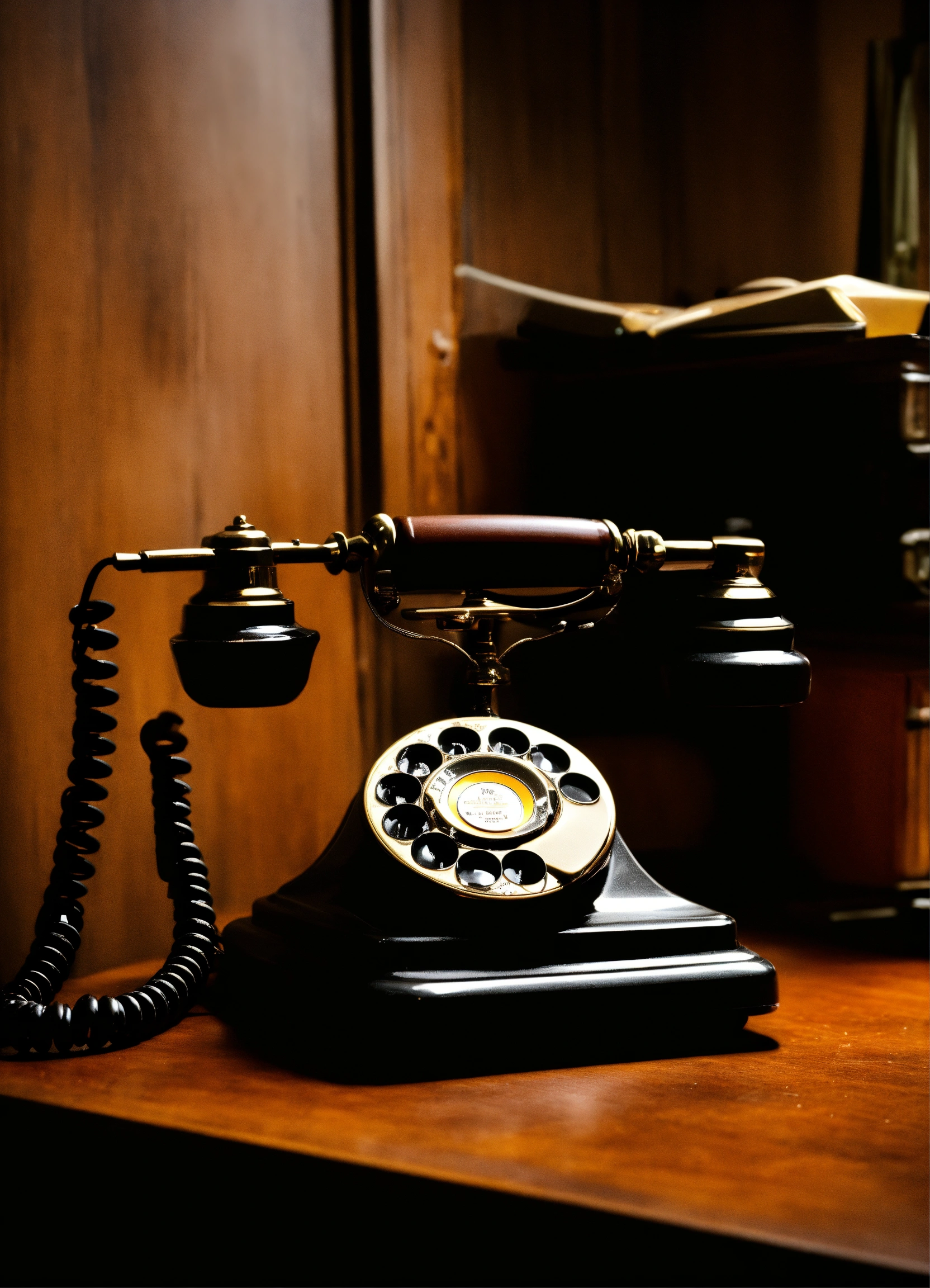 Lexica - Old style phone on a desk with a dark mood
