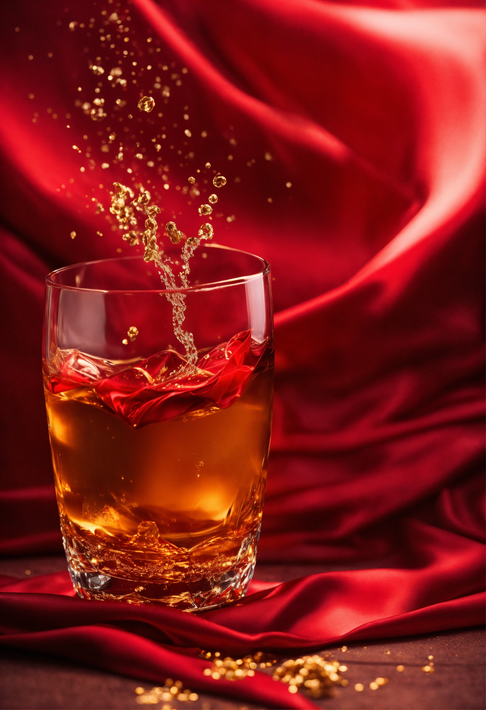 Lexica - Luxury red silk background, add gold sparkling dust, inside ...