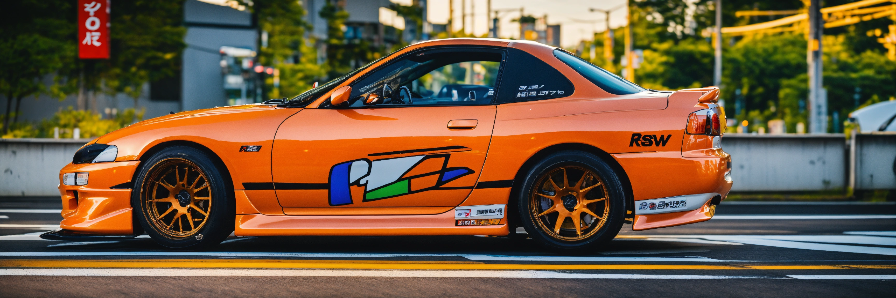 Lexica - A colorful orange Nissan Silvia S15 with a wide-body kit ...