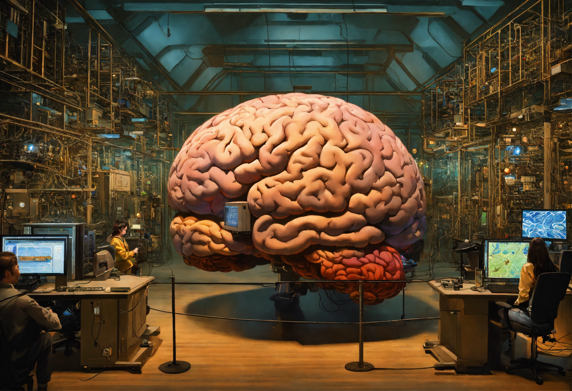 Lexica - In the center of the room, a colossal human brain is ...