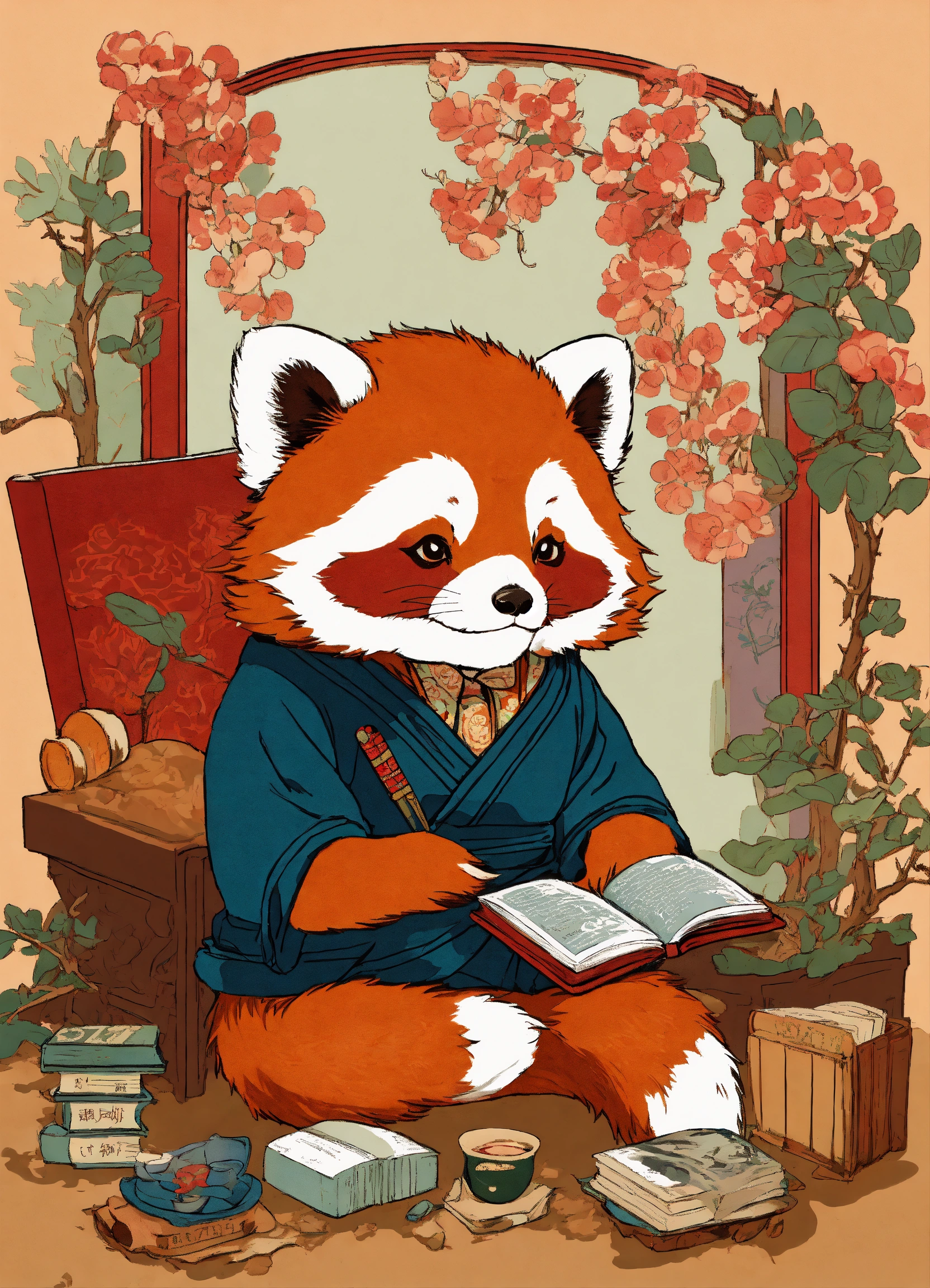 Lexica - Wes Anderson style Red Panda, reading a book, super cute, by ...