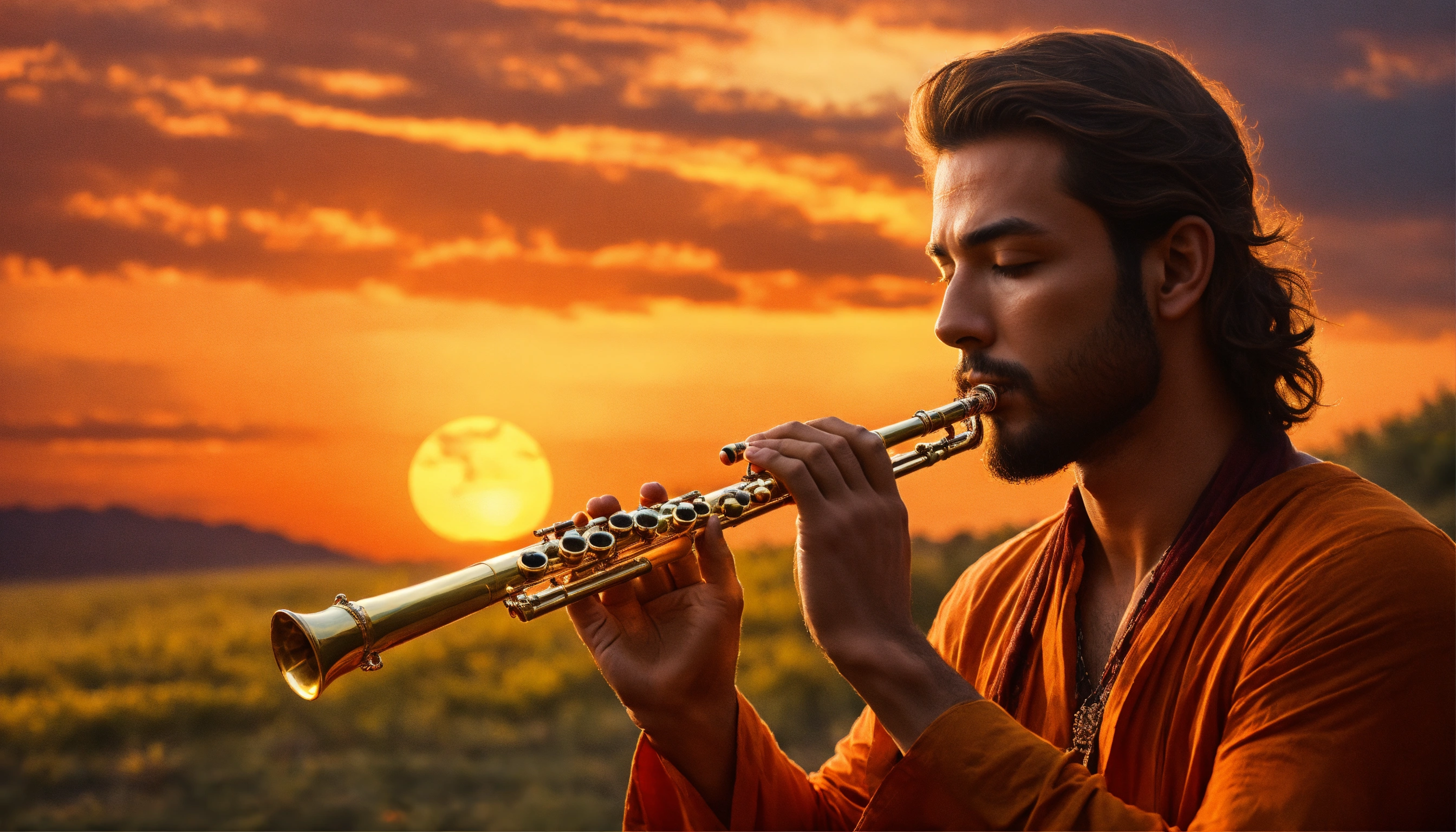 Lexica - Mystic flute meditation, earth tones, bright orange sunset ...