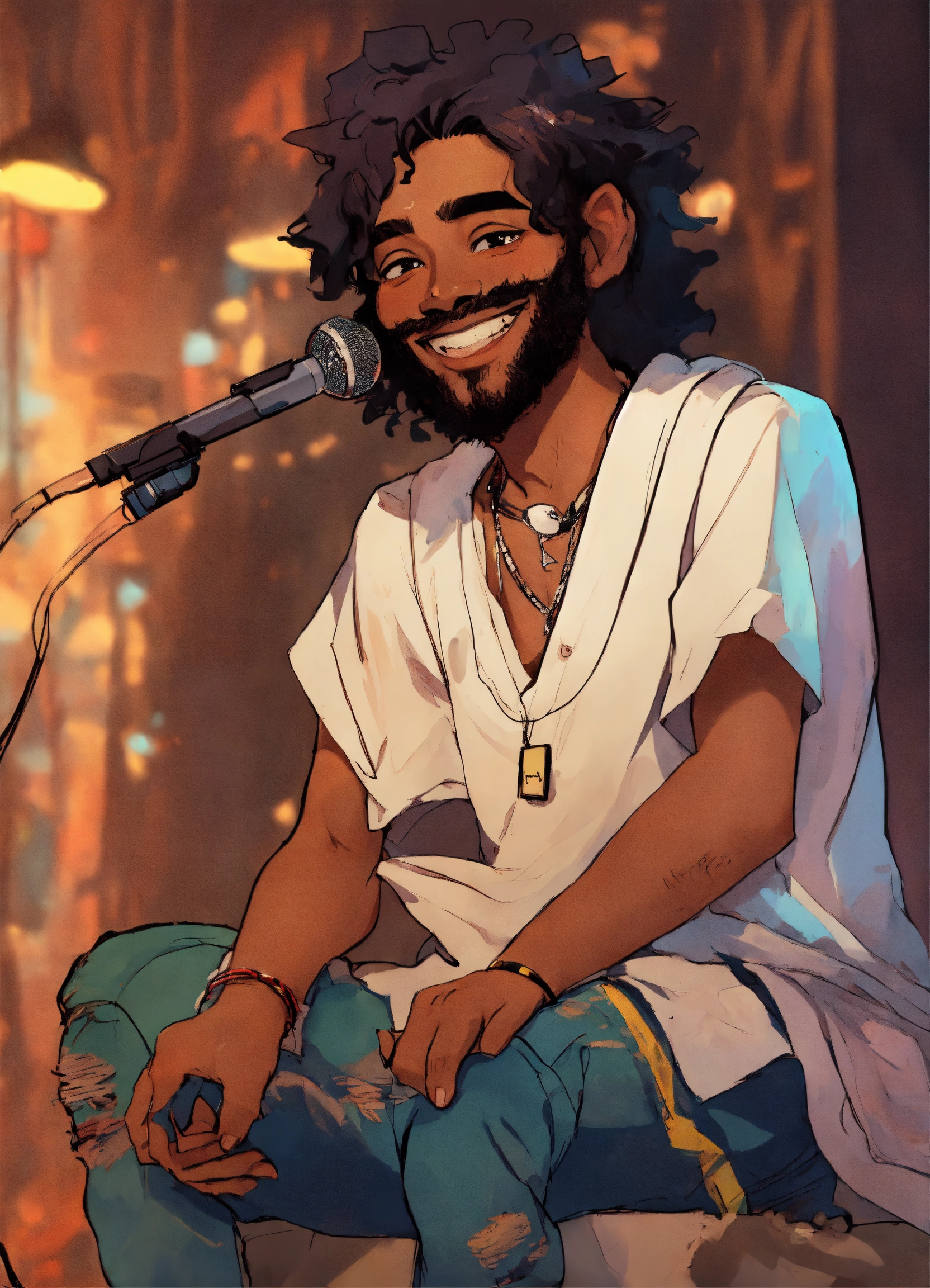 Lexica - Jonathan Roumie Jesus, cute smile, in a tattered white tunic ...