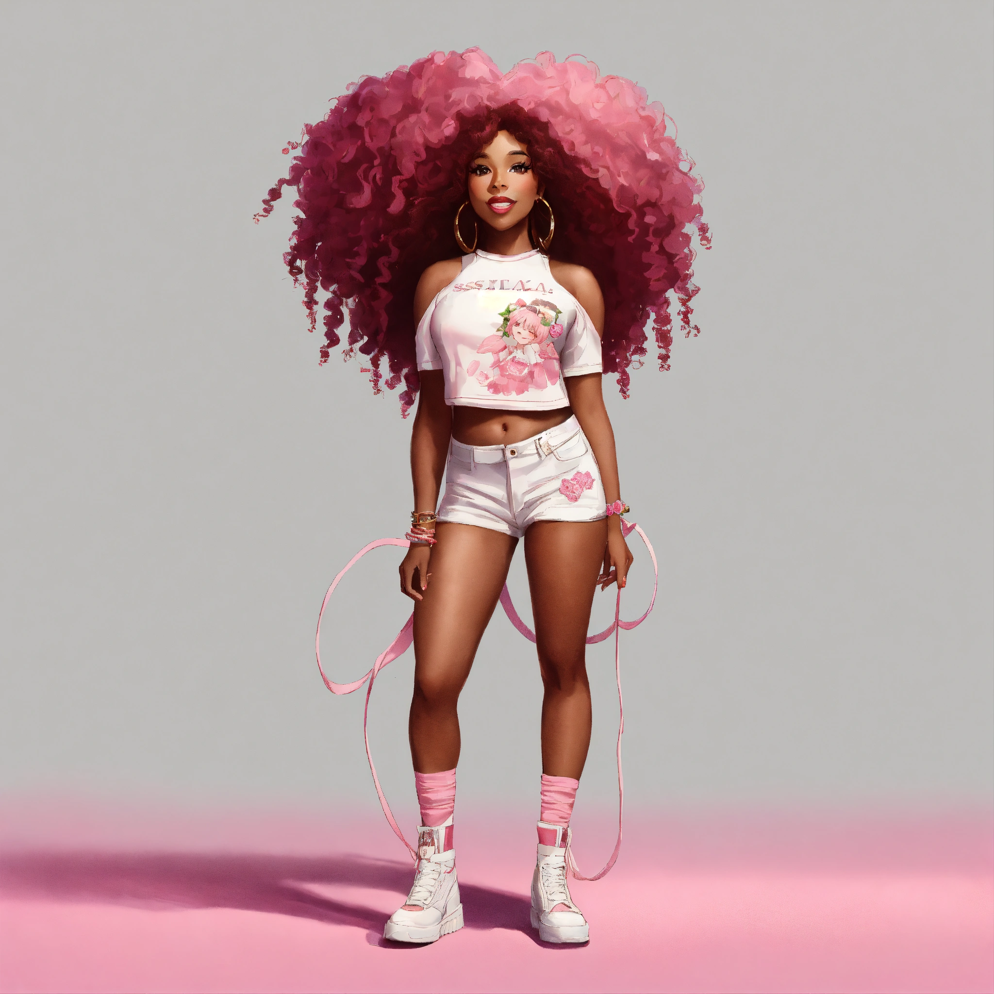 Lexica - Full body image of caricature of SZA dressed in white and pink ...