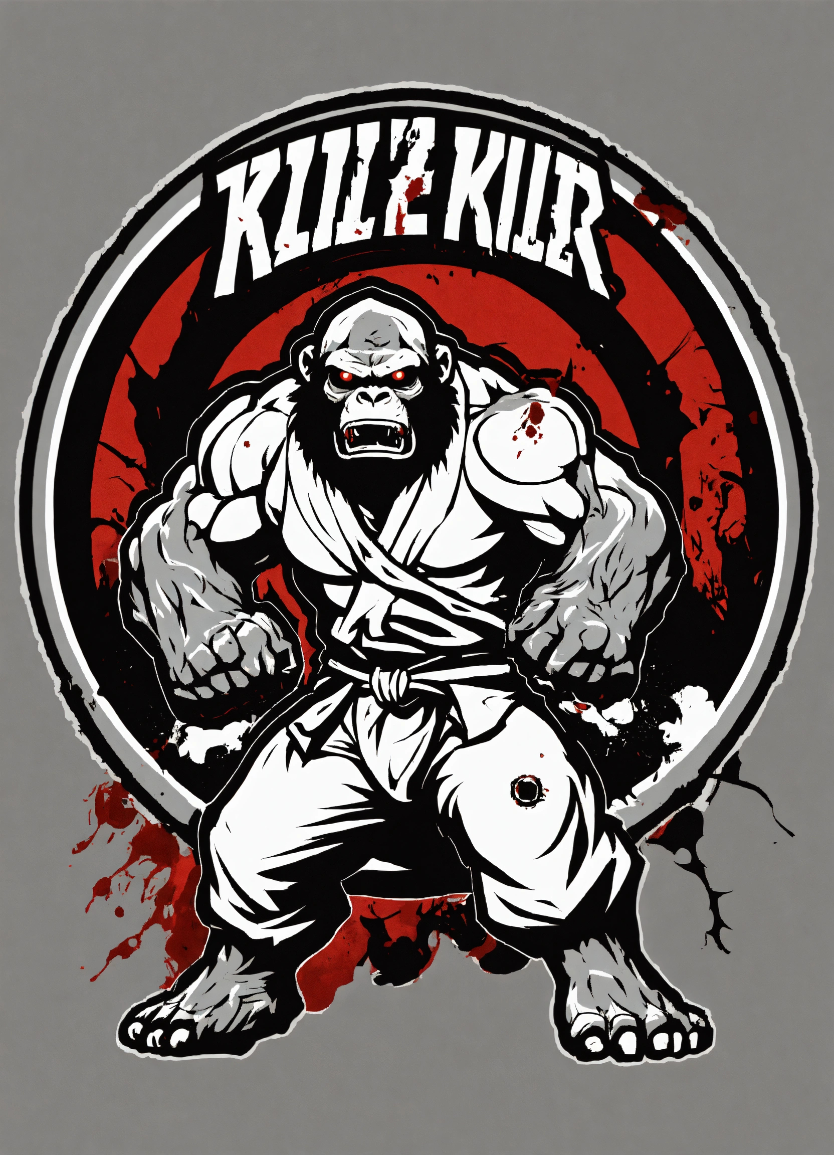 Lexica - Zombie killer ape street fighter black and white circle logo full body fighting stance ...