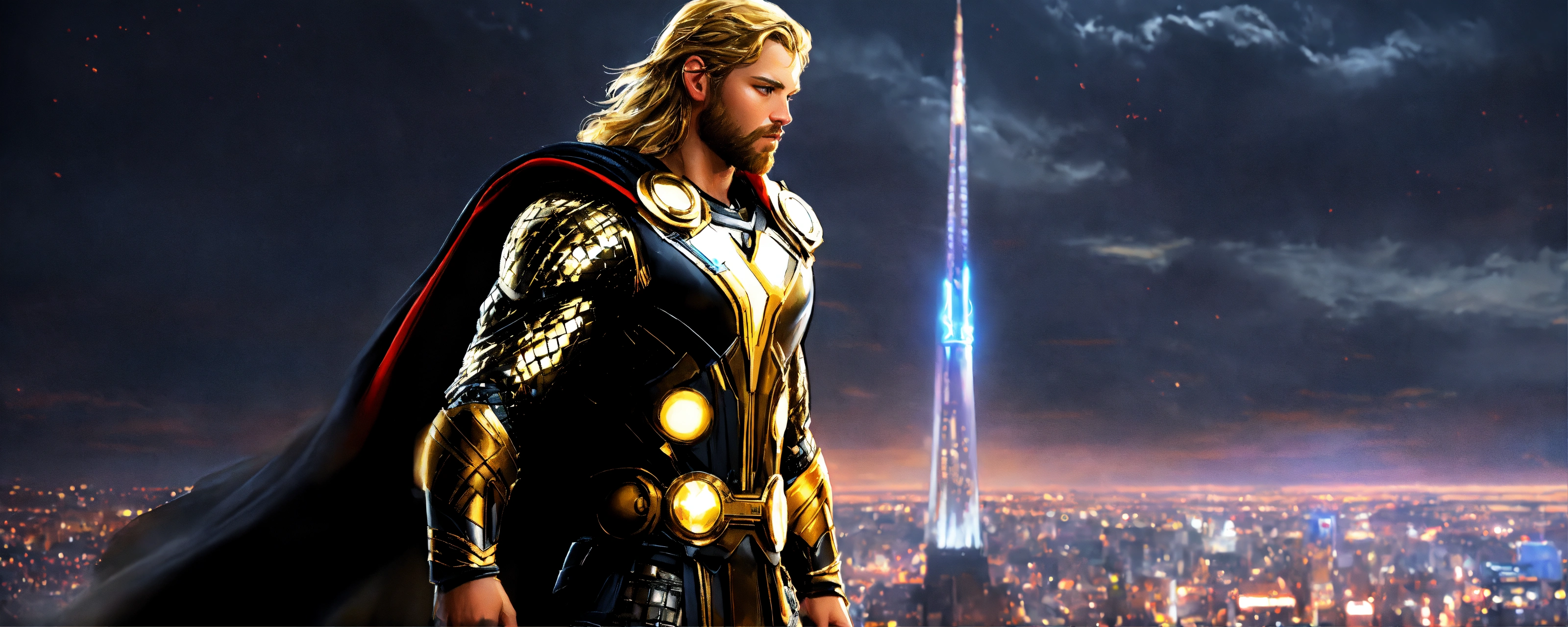 Lexica - Portrait painting of Thor wearing a (stunning black and gold ...