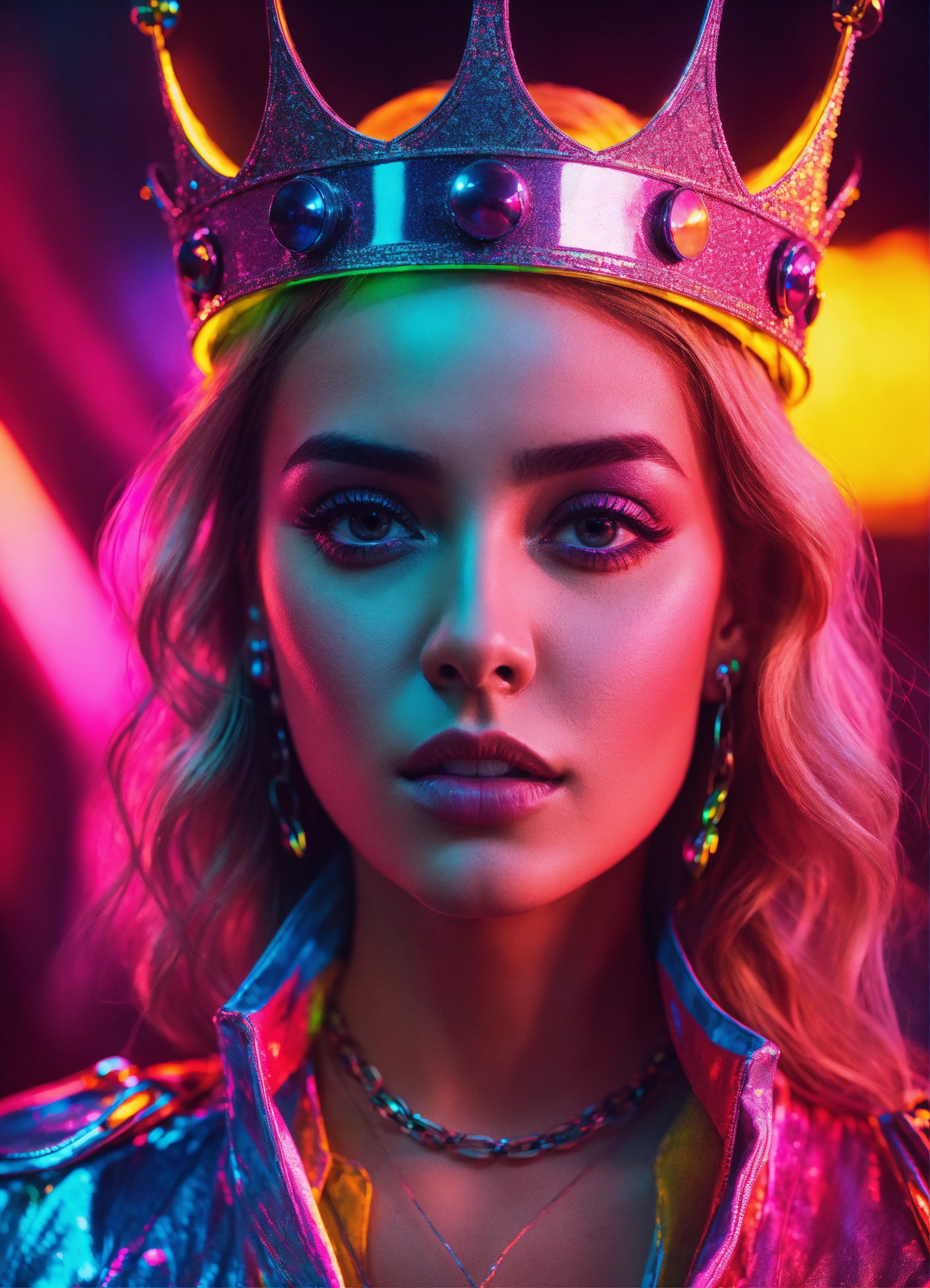 Lexica - Cinematic photography, modern, female queen, neon colors ...