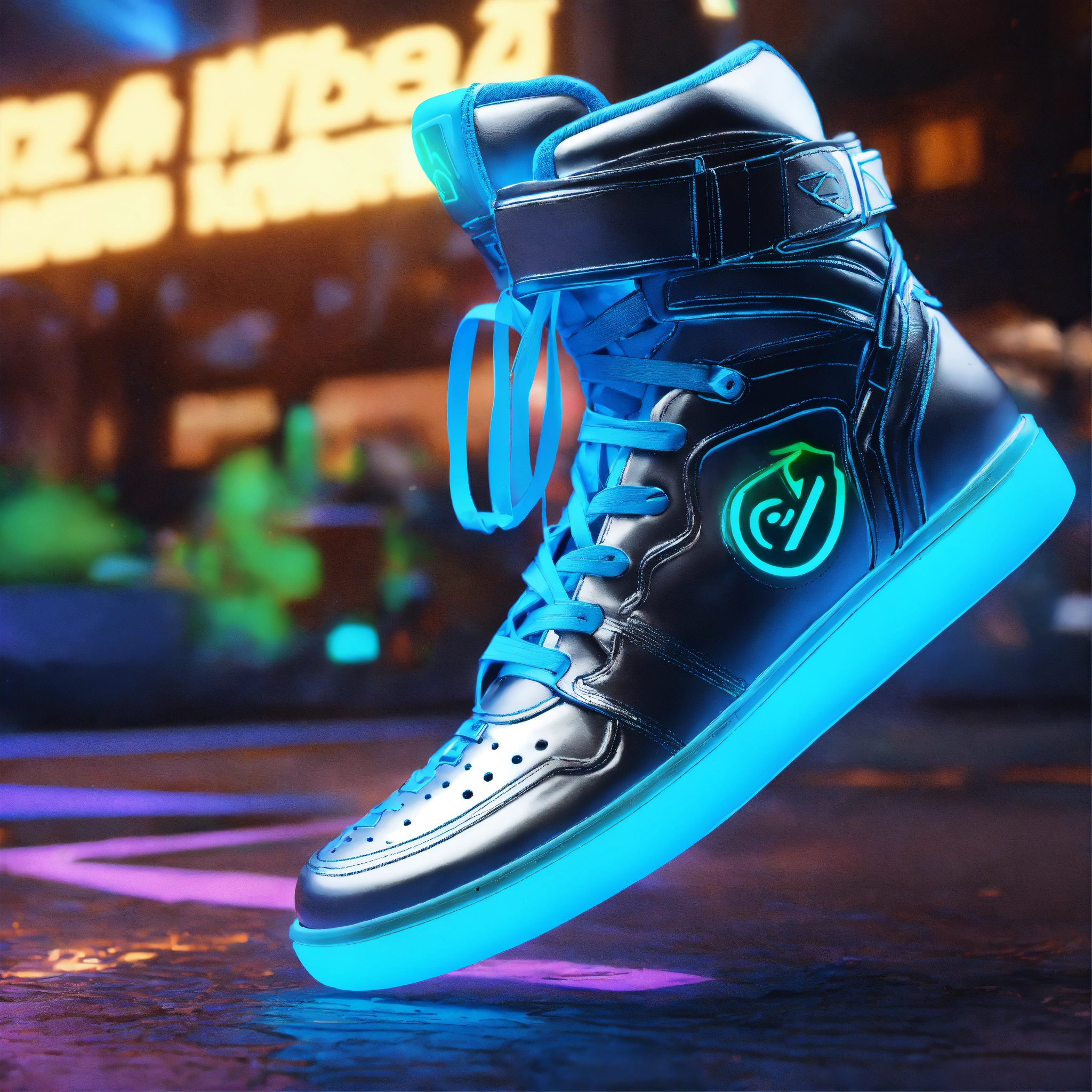 Lexica - Modern shoes glow blue neon light sneakers illustration by ...