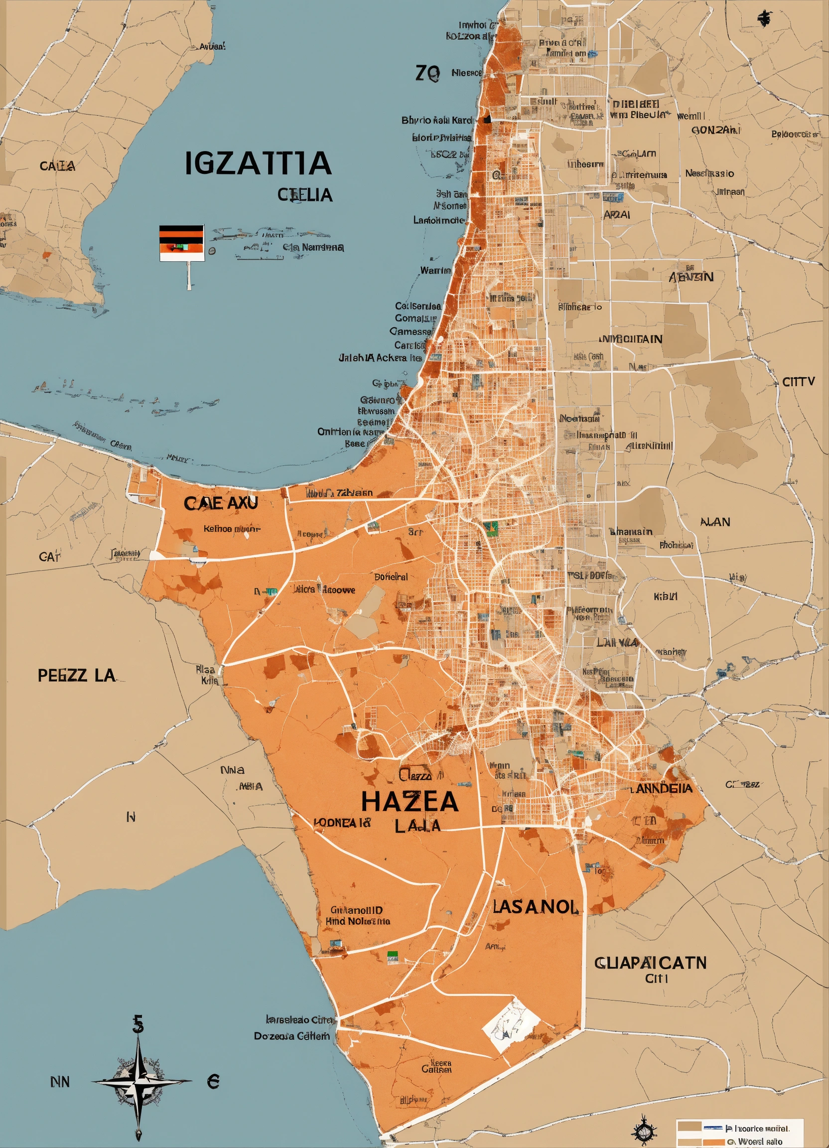 Lexica - Gaza city, map, land, geography, collapsed buildings, war.